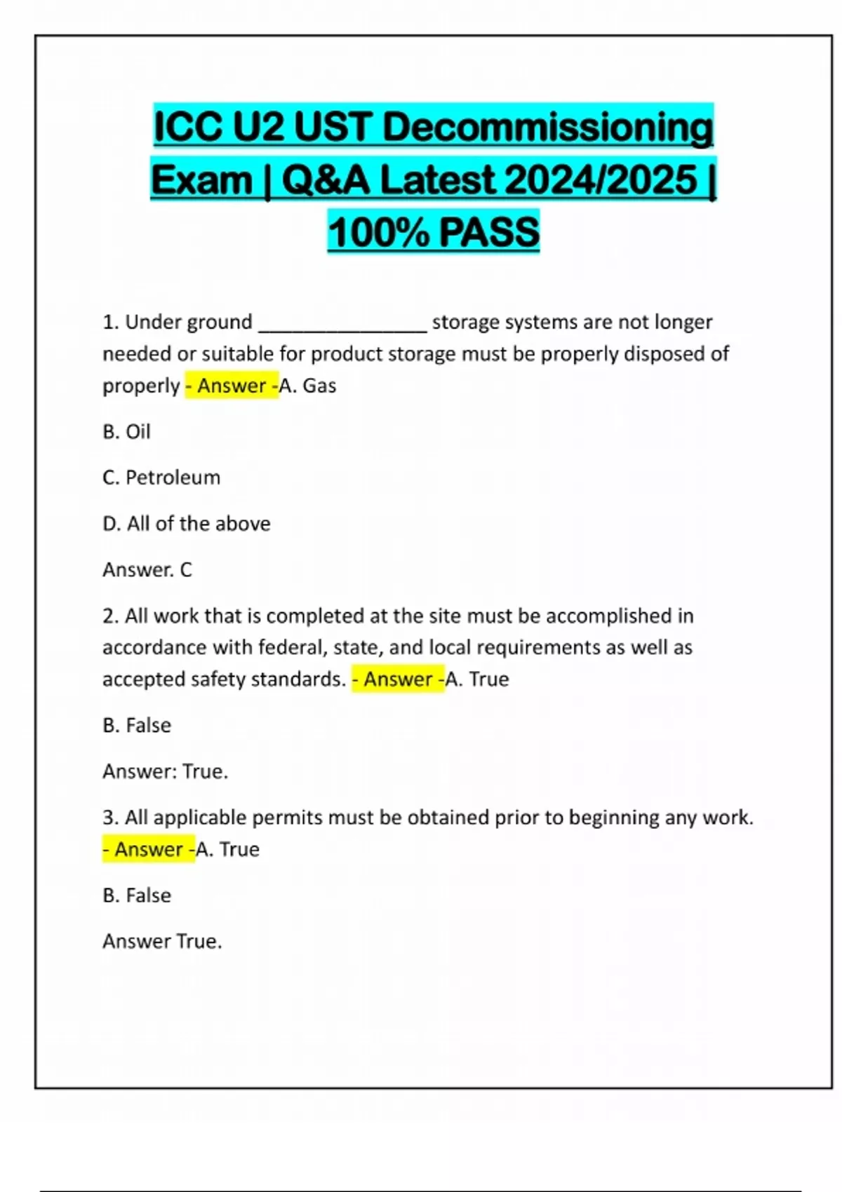 ICC U2 UST DECOMMISSIONING EXAM ACTUAL 2025/2026 QUESTIONS AND 100% ...