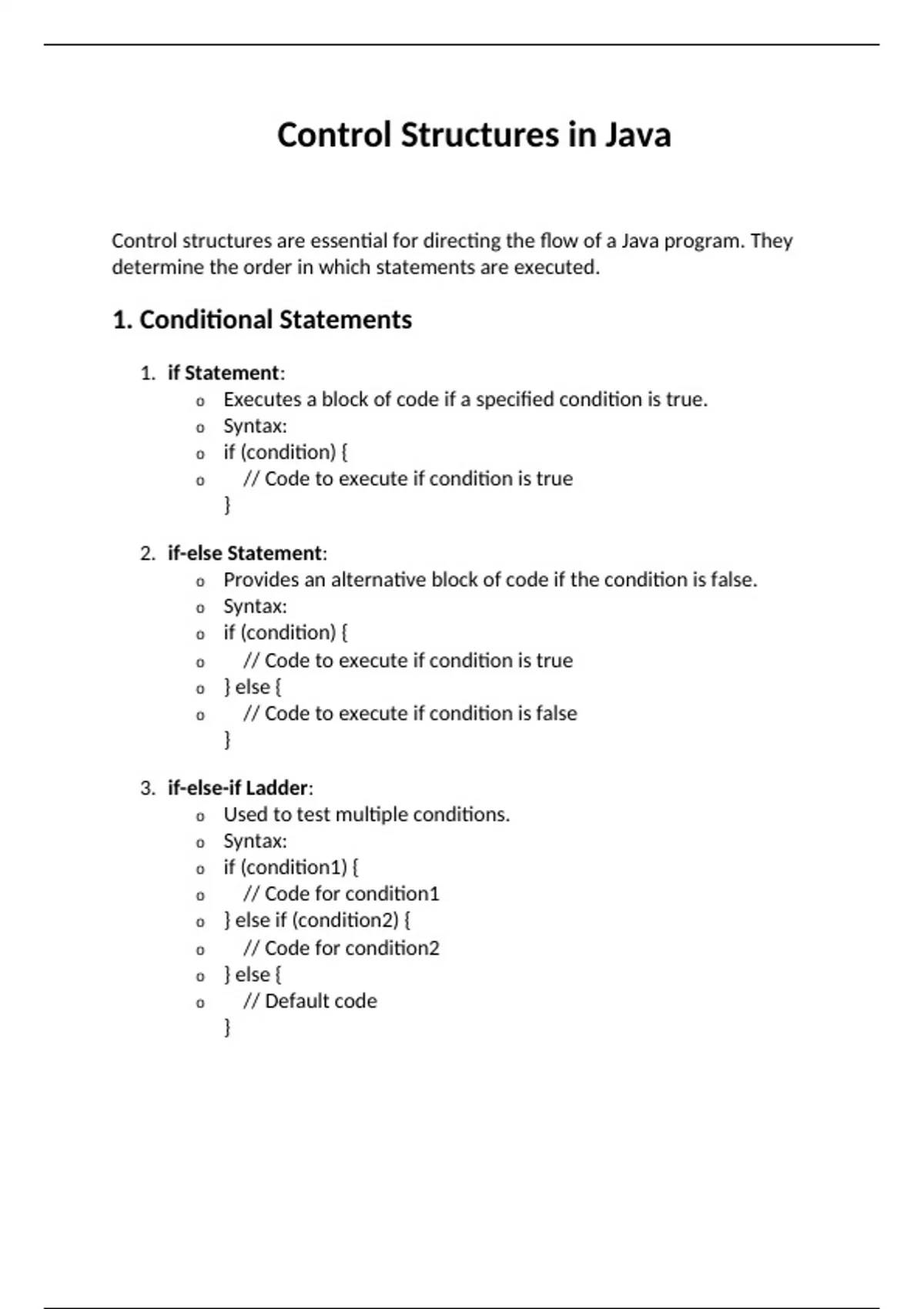 Control Structures in Java: Decision-Making, Loops, and Examples - COMPUTER SCIENCE - Stuvia US