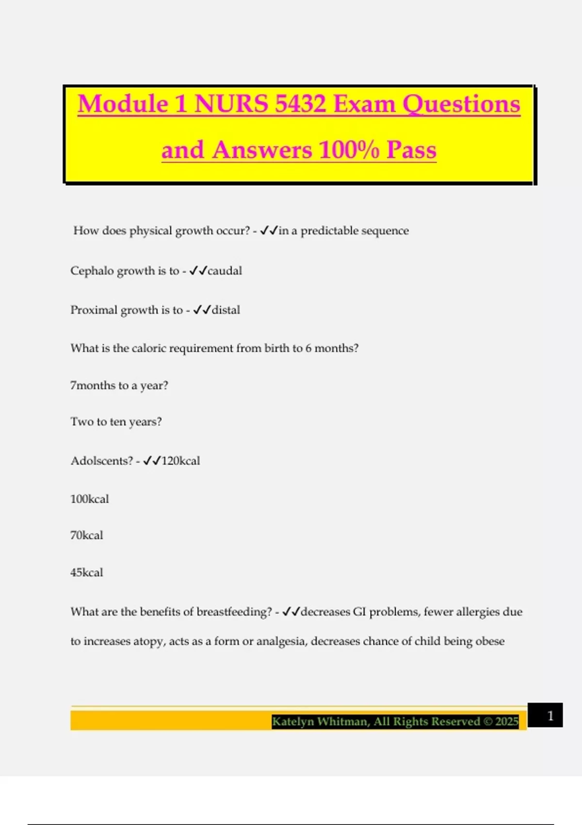 Module 1 NURS 5432 Exam Questions and Answers 100% Pass - NURS 5432 - Stuvia US