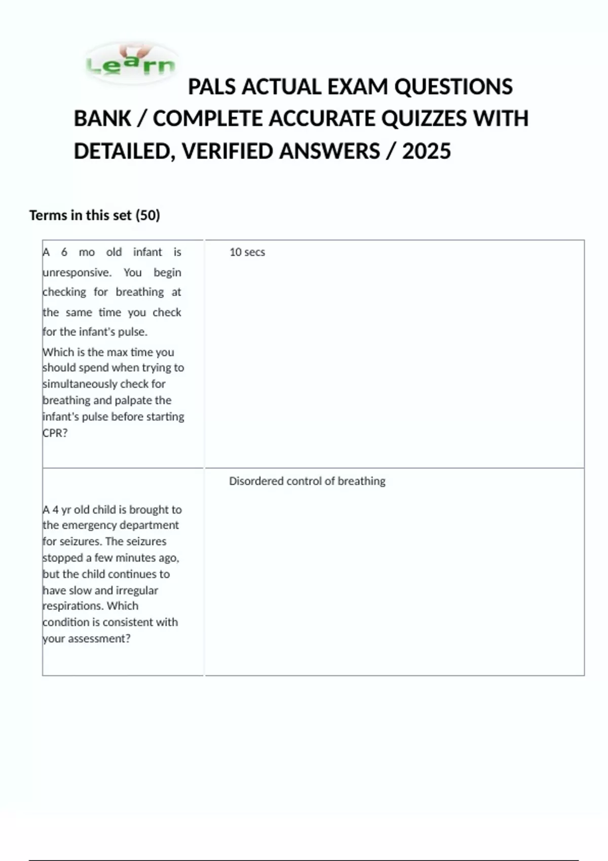 PALS ACTUAL EXAM QUESTIONS BANK / COMPLETE ACCURATE QUIZZES WITH ...