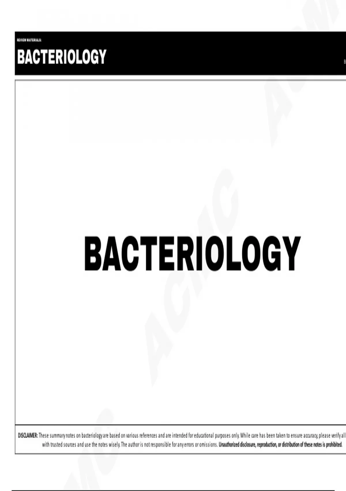 BACTERIOLOGY SUMMARY - MLS130 - Stuvia US