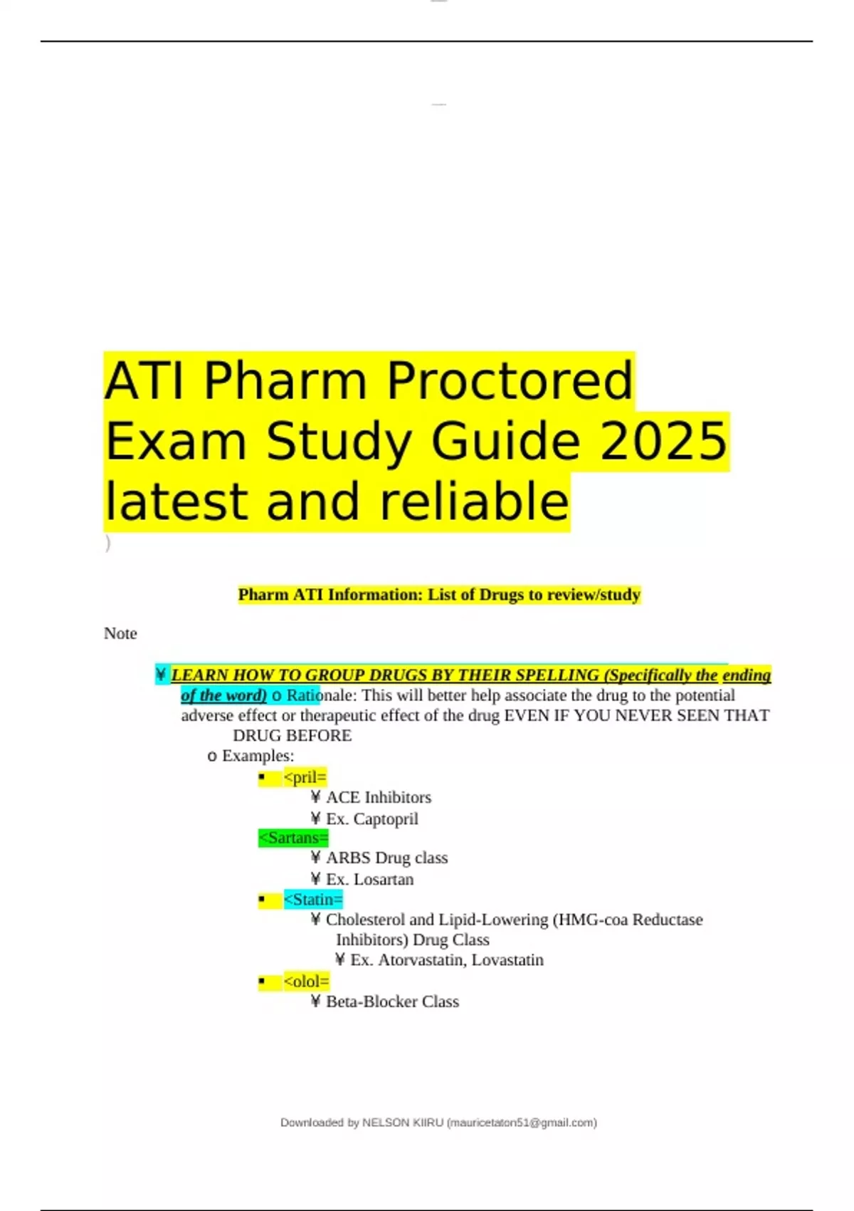ATI Pharm Proctored Exam Study Guide 2025 latest and reliable - ATI ...