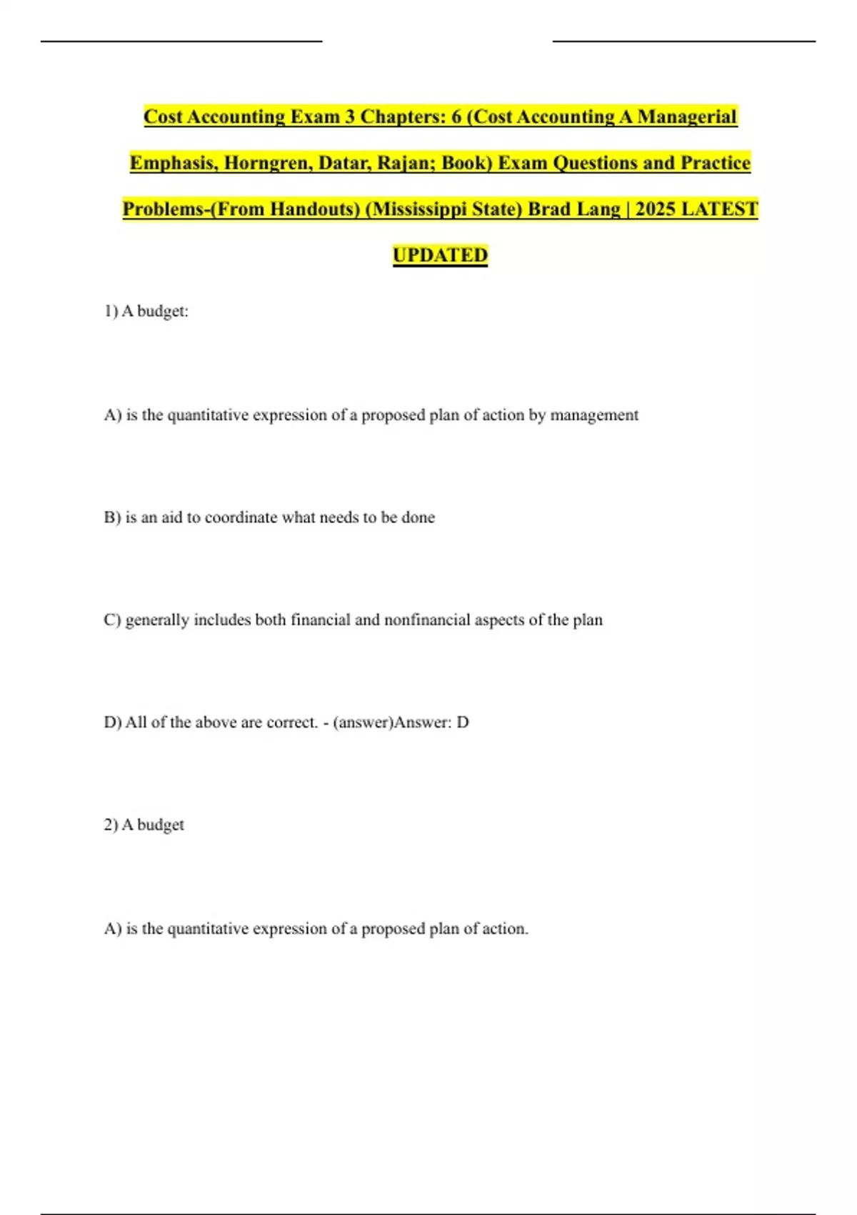 Cost Accounting Exam 3 Chapters: 6 (Cost Accounting A Managerial ...