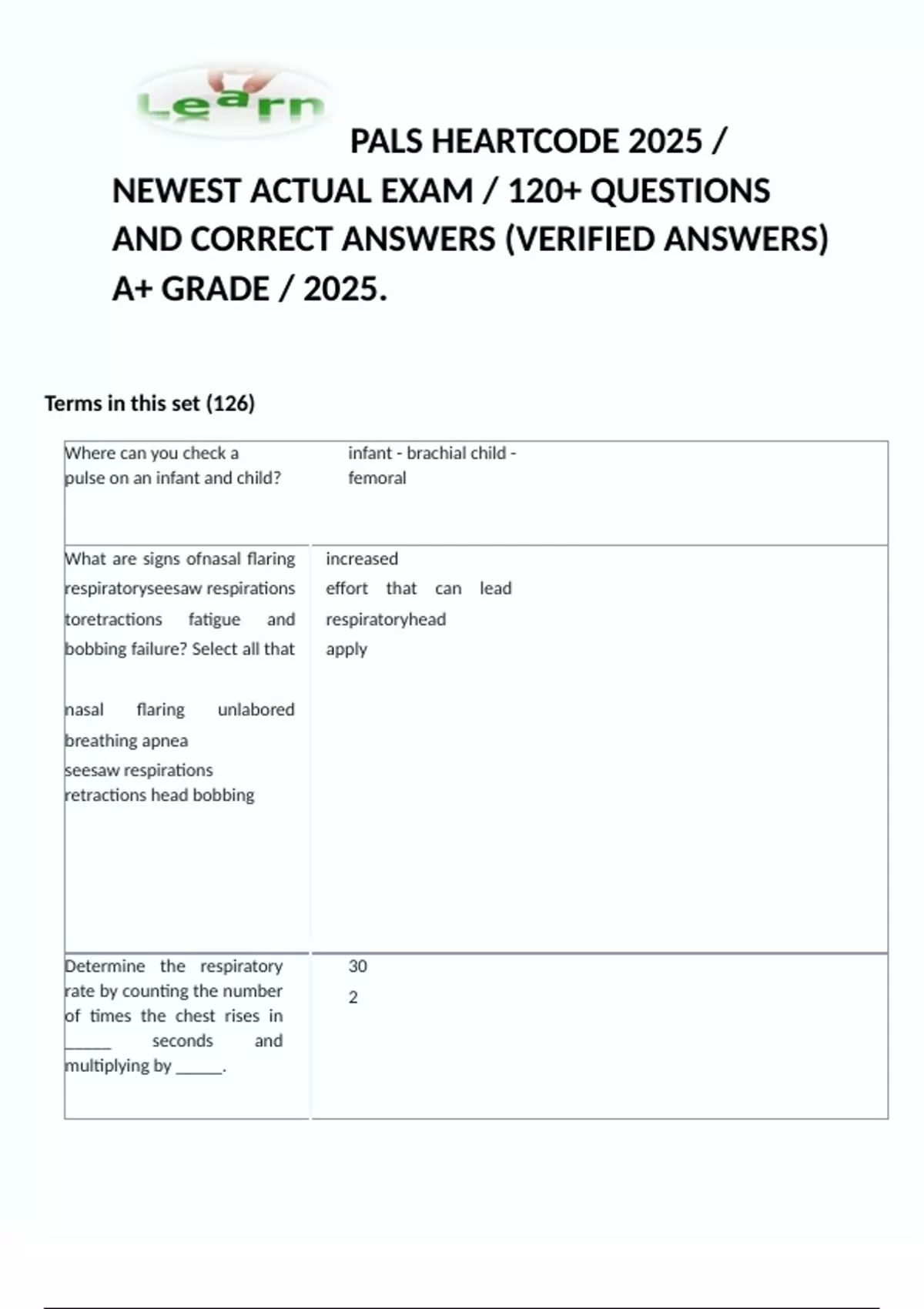 PALS HEARTCODE 2025 / NEWEST ACTUAL EXAM / 120+ QUESTIONS AND CORRECT ...