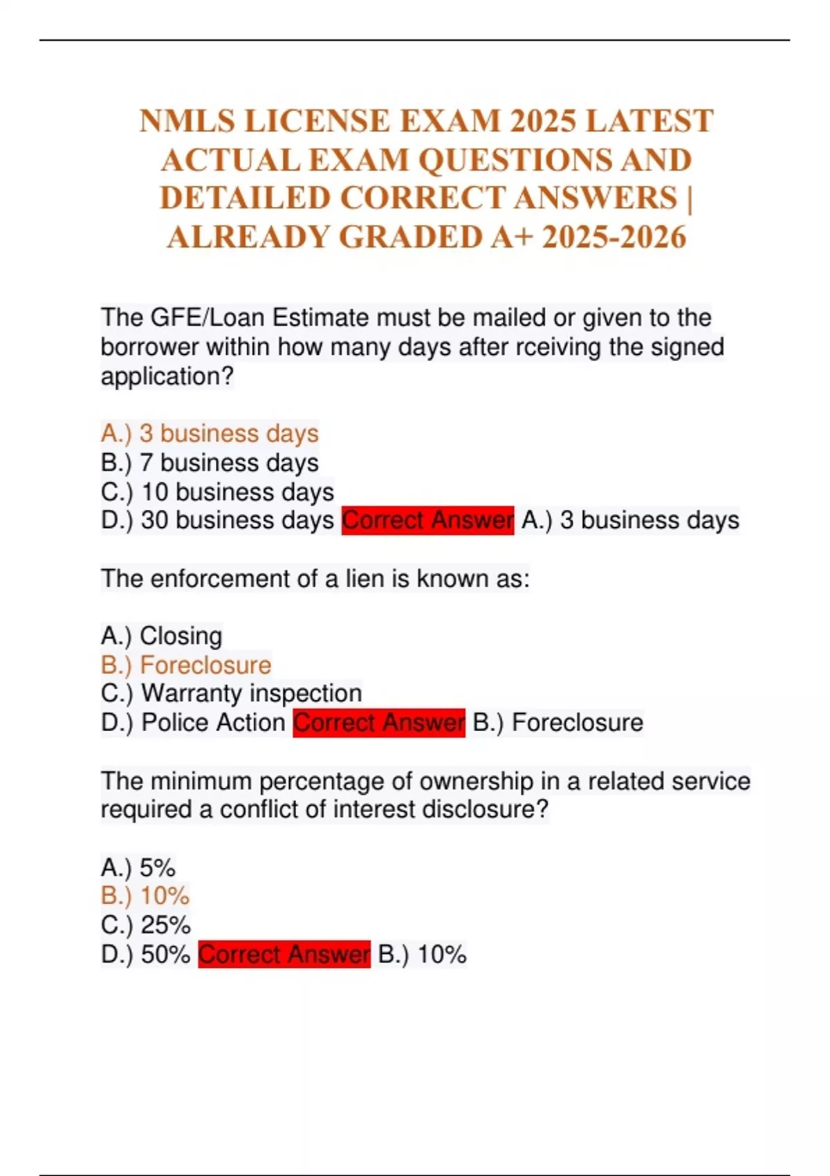 NMLS LICENSE EXAM 2025 LATEST ACTUAL EXAM QUESTIONS AND DETAILED ...