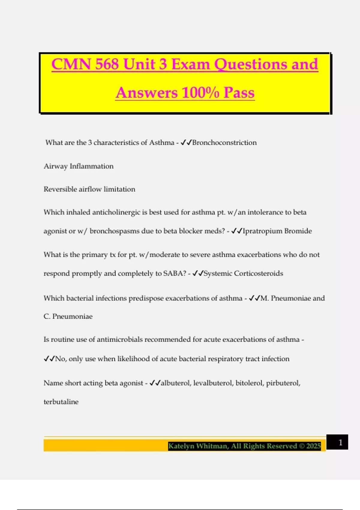 CMN 568 Unit 3 Exam Questions and Answers 100% Pass - CMN 568 - Stuvia US