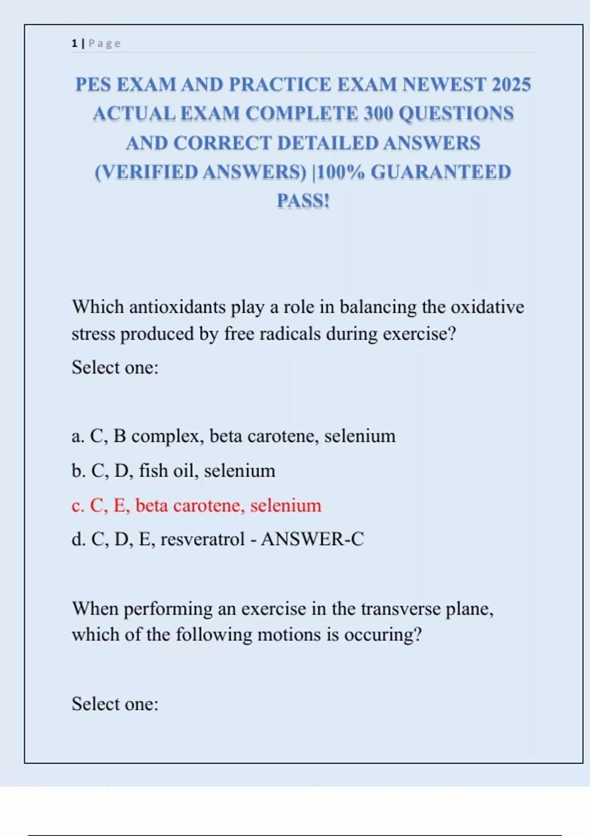 PES EXAM AND PRACTICE EXAM NEWEST 2025 ACTUAL EXAM COMPLETE 300 QUESTIONS AND CORRECT DETAILED ...
