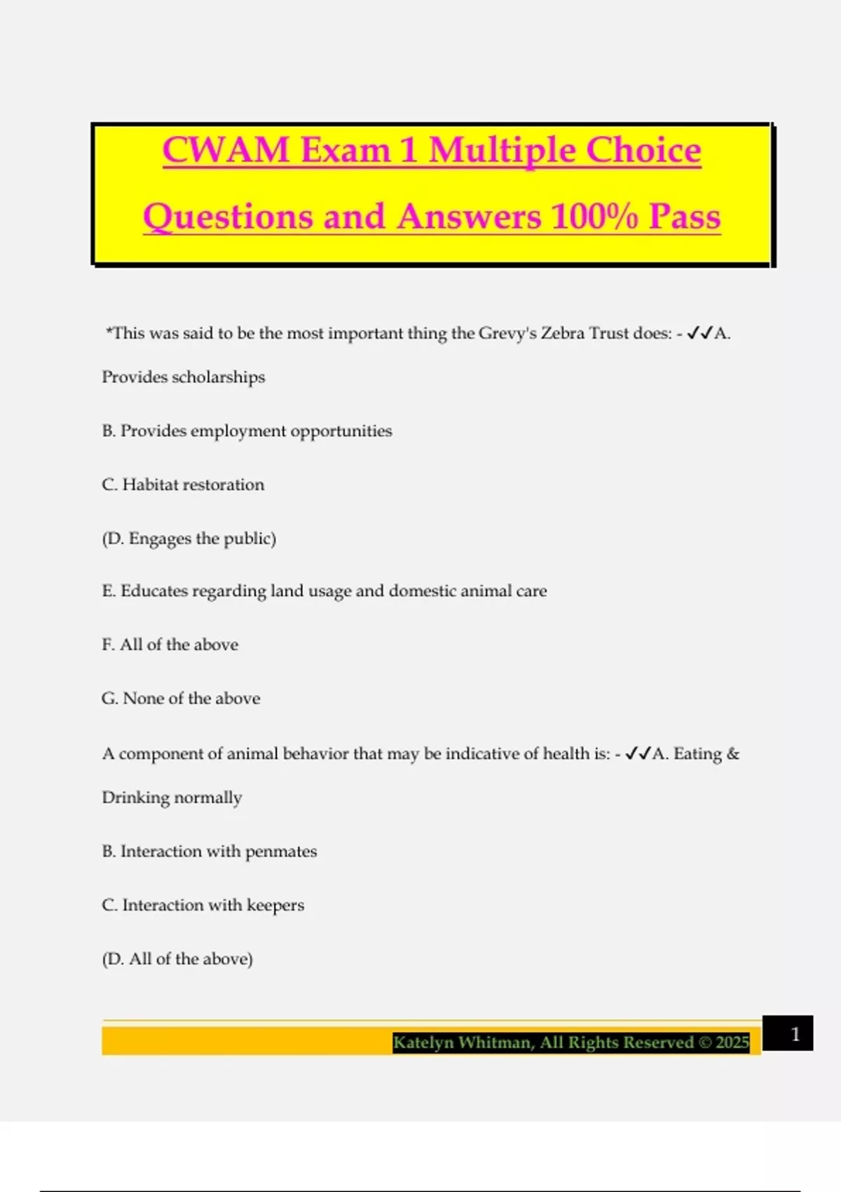 CWAM Exam 1 Multiple Choice Questions and Answers 100% Pass - CWAM ...