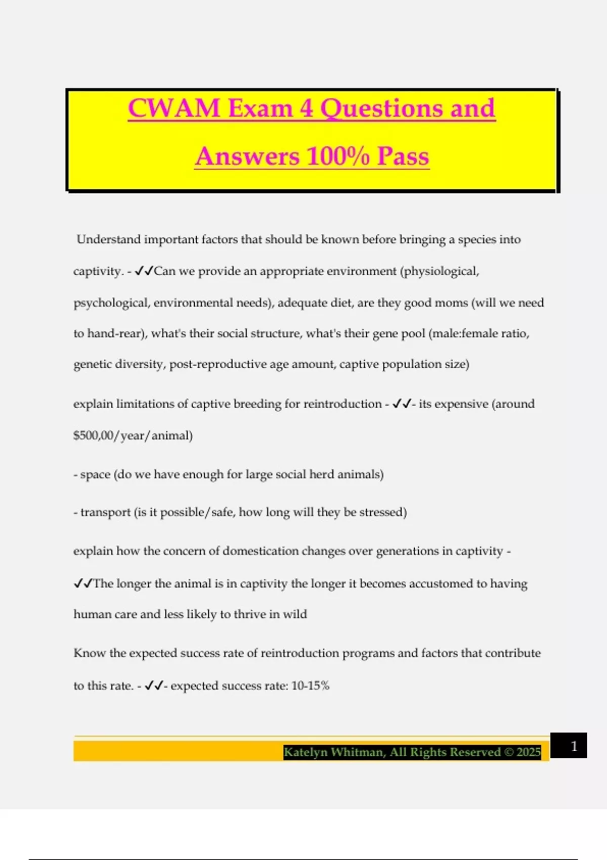 CWAM Exam 4 Questions and Answers 100% Pass - CWAM - Stuvia US