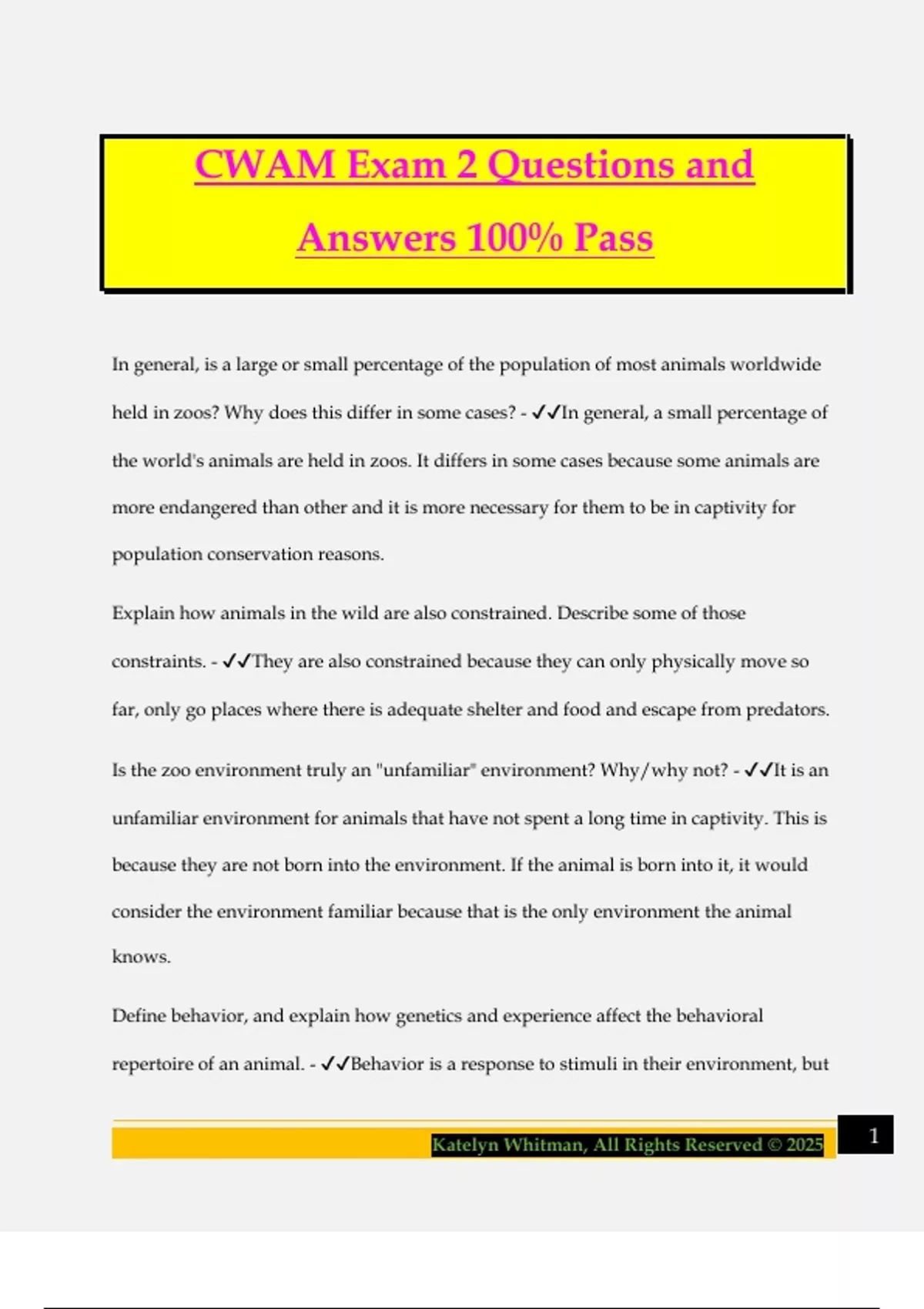 CWAM Exam 2 Questions and Answers 100% Pass - CWAM - Stuvia US