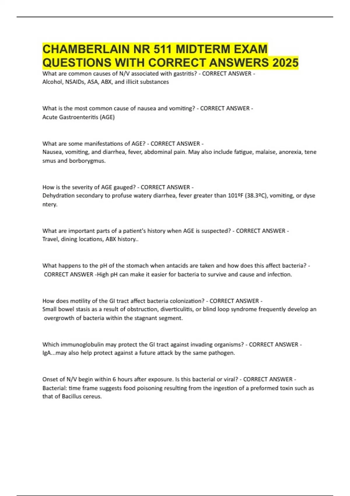 CHAMBERLAIN NR 511 MIDTERM EXAM QUESTIONS WITH CORRECT ANSWERS 2025 - NR511 / NR 511 - Stuvia US