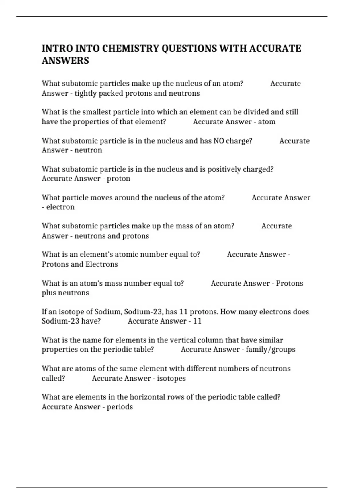 INTRO INTO CHEMISTRY QUESTIONS WITH ACCURATE ANSWERS - Straighterline ...