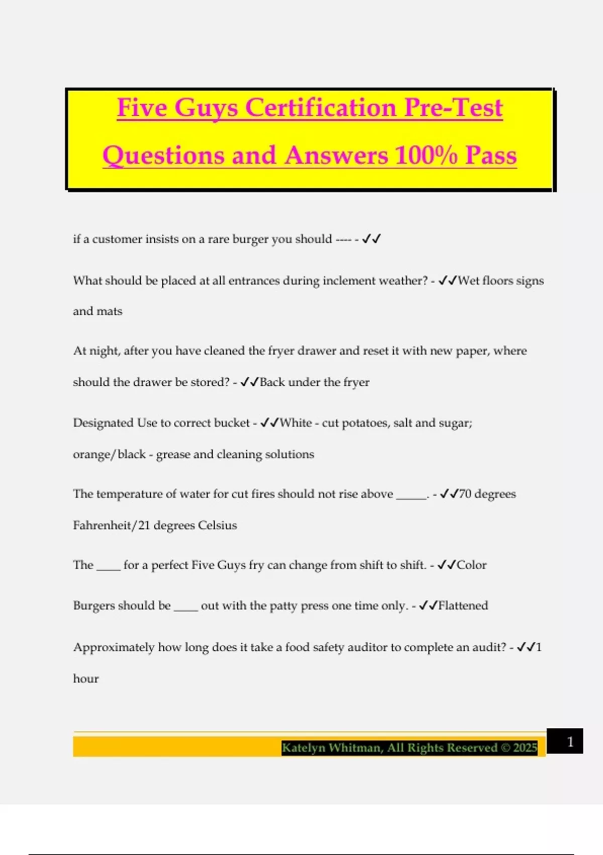 Five Guys Certification Pre-Test Questions and Answers 100% Pass - Five ...