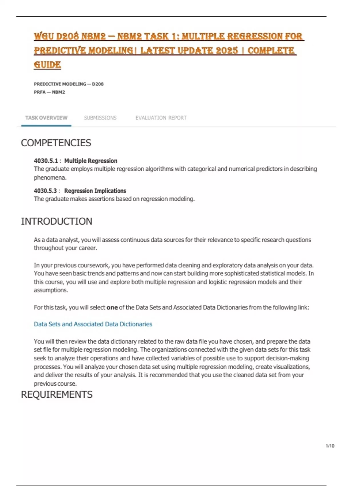 WGU D208 NBM2 — NBM2 TASK 1: MULTIPLE REGRESSION FOR PREDICTIVE ...
