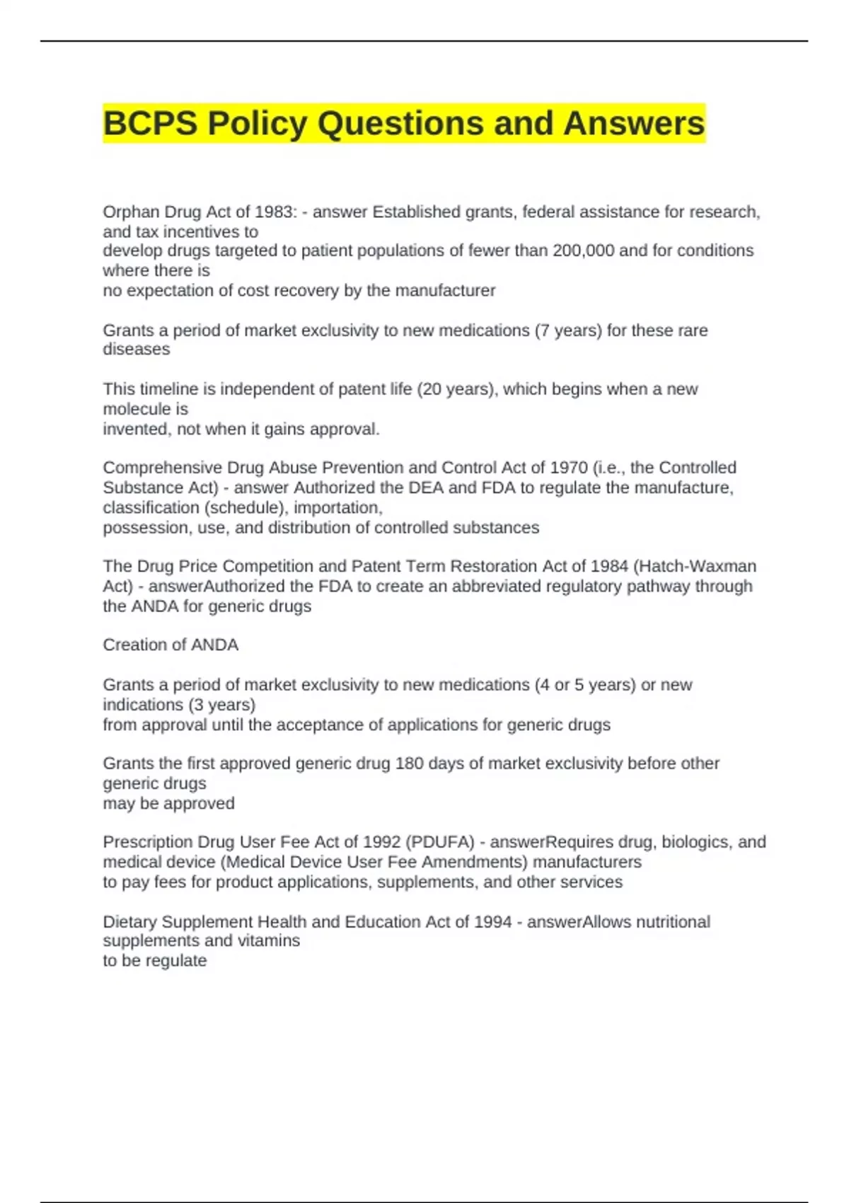 BCPS Policy Questions and Answers - BCPS - Stuvia US