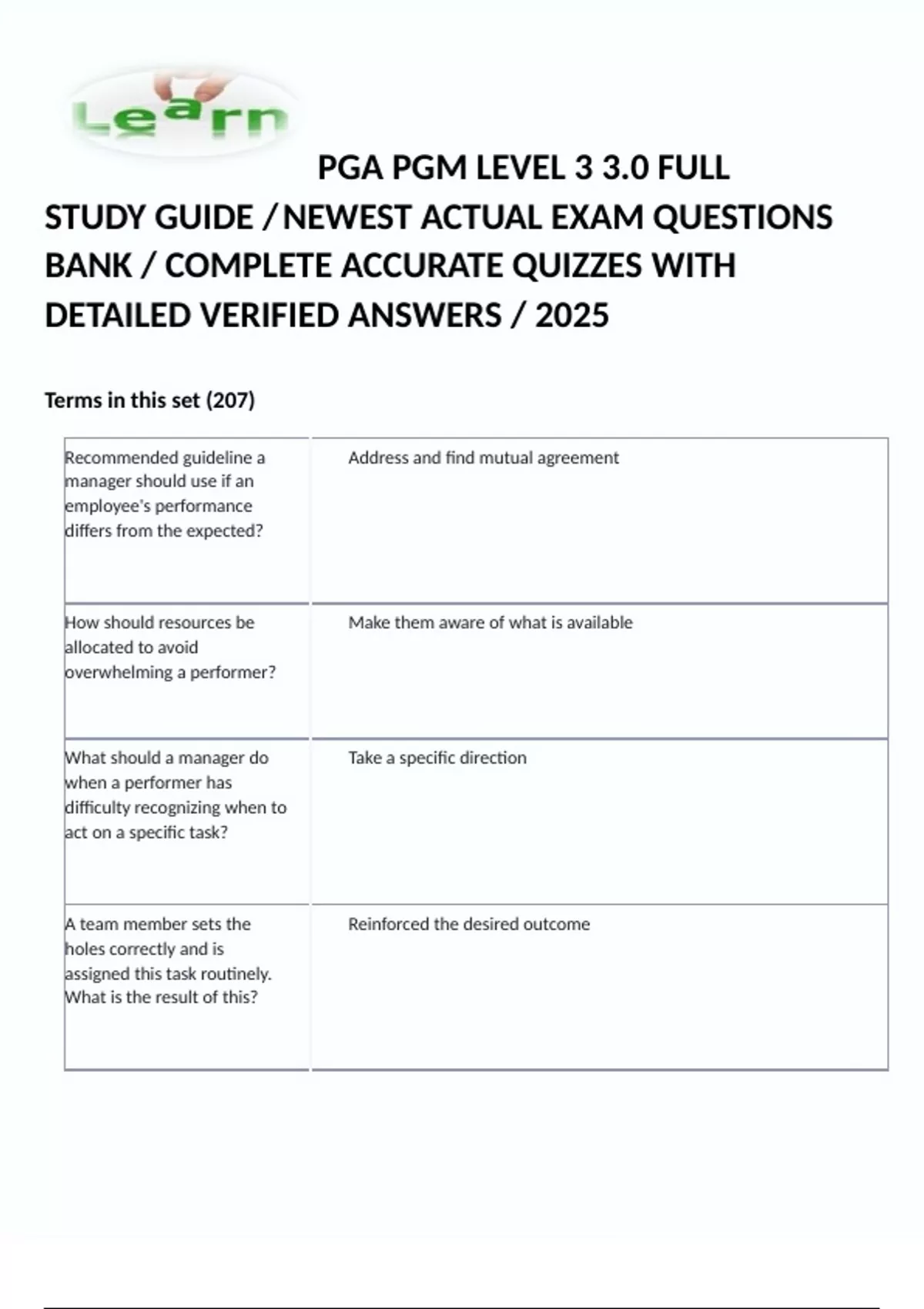 PGA PGM LEVEL 3 3.0 FULL STUDY GUIDE / NEWEST ACTUAL EXAM QUESTIONS BANK / COMPLETE ACCURATE ...