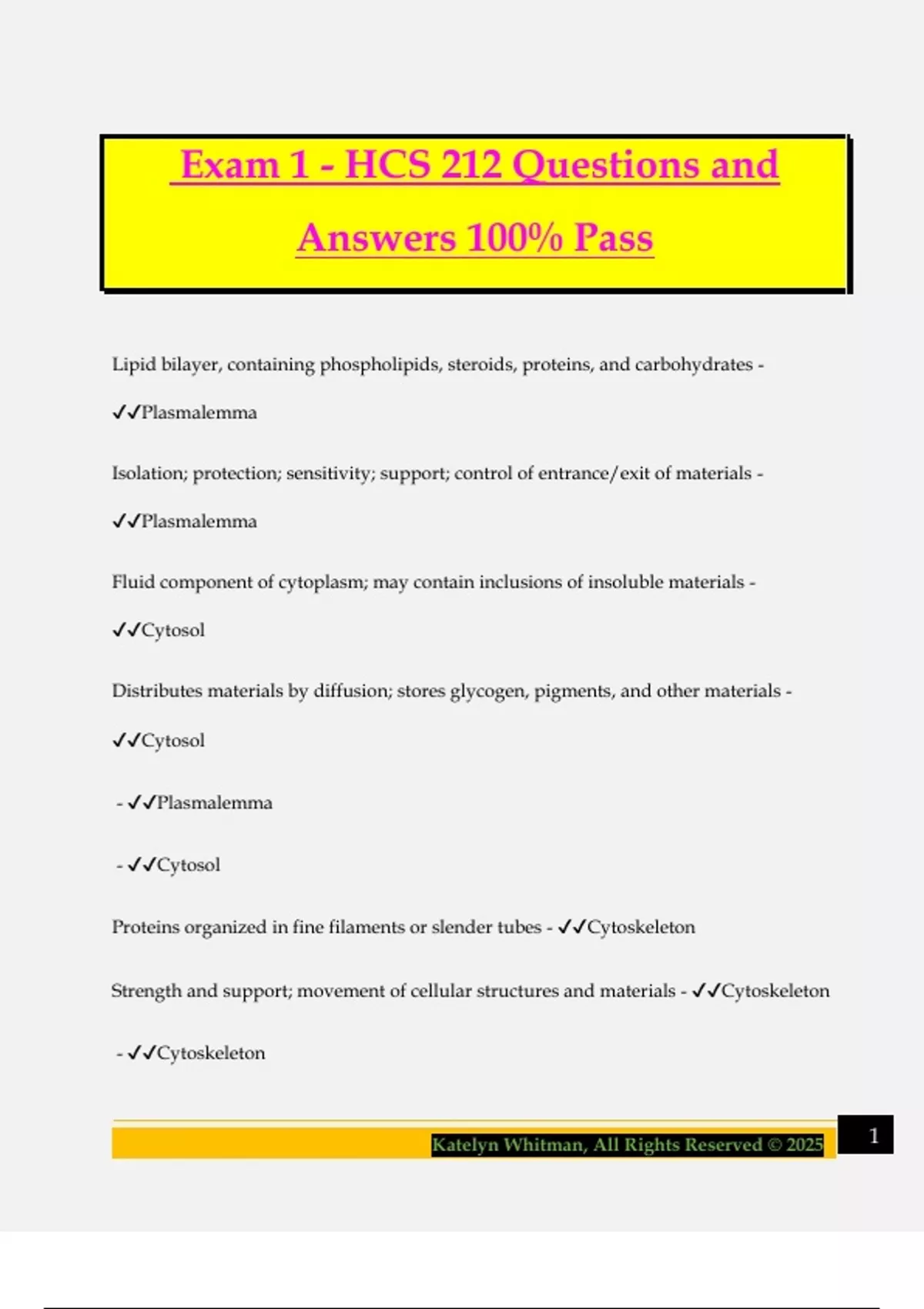 Exam 1 - HCS 212 Questions and Answers 100% Pass - HCS 212 - Stuvia US