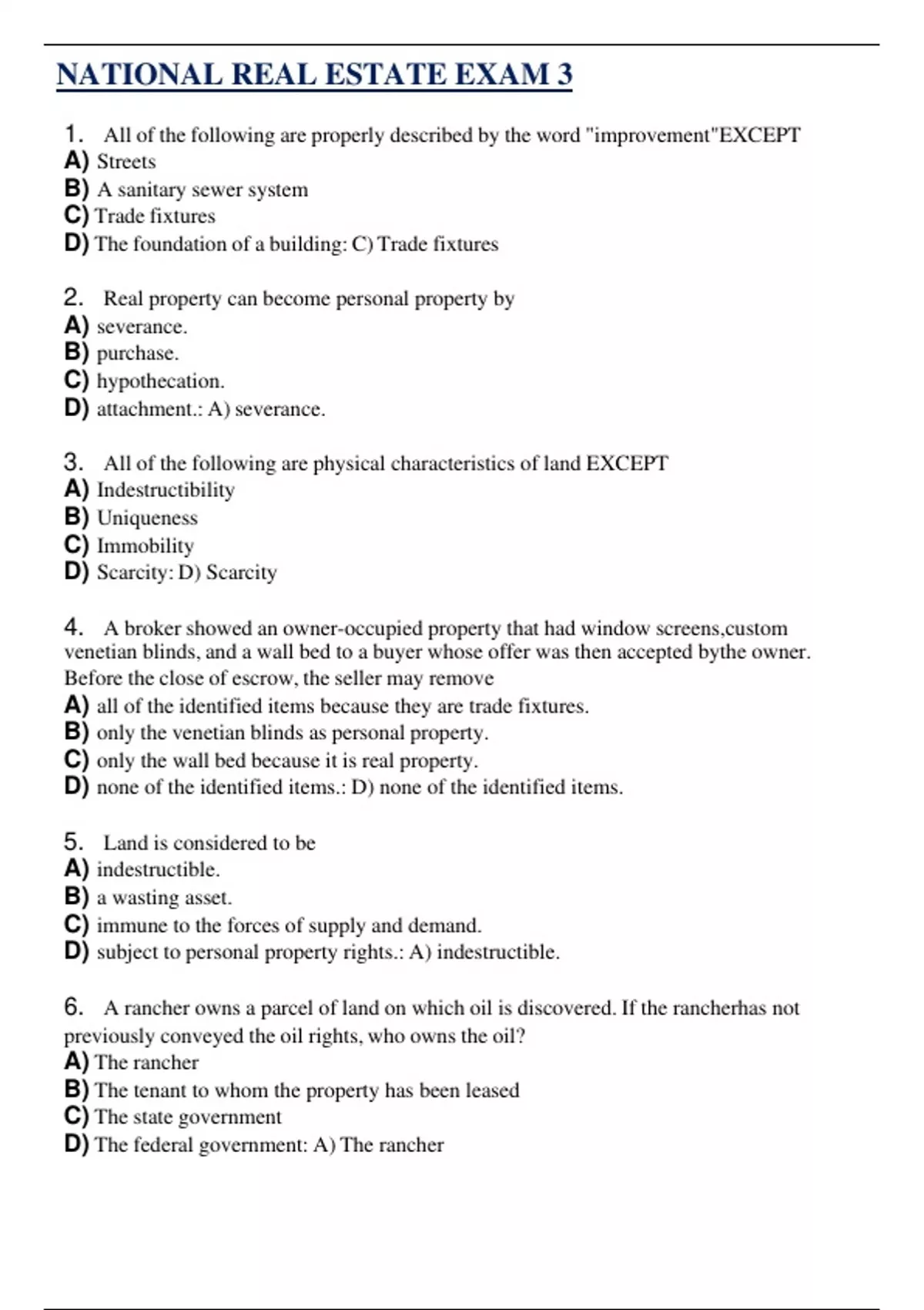 NATIONAL REAL ESTATE EXAM 3 2024/2025 | QUESTIONS WITH 100% VERIFIED ...