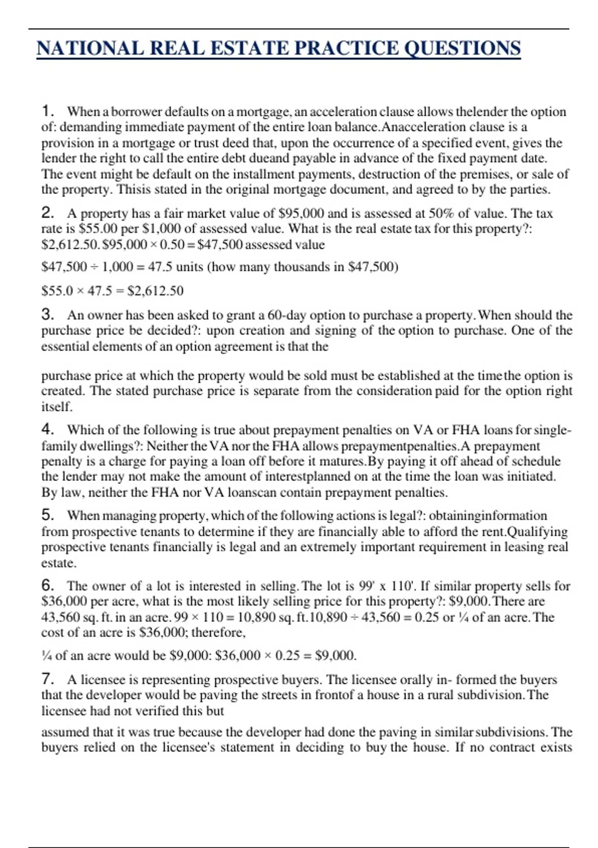 NATIONAL REAL ESTATE PRACTICE QUESTIONS 2024/2025 | QUESTIONS WITH 100% ...