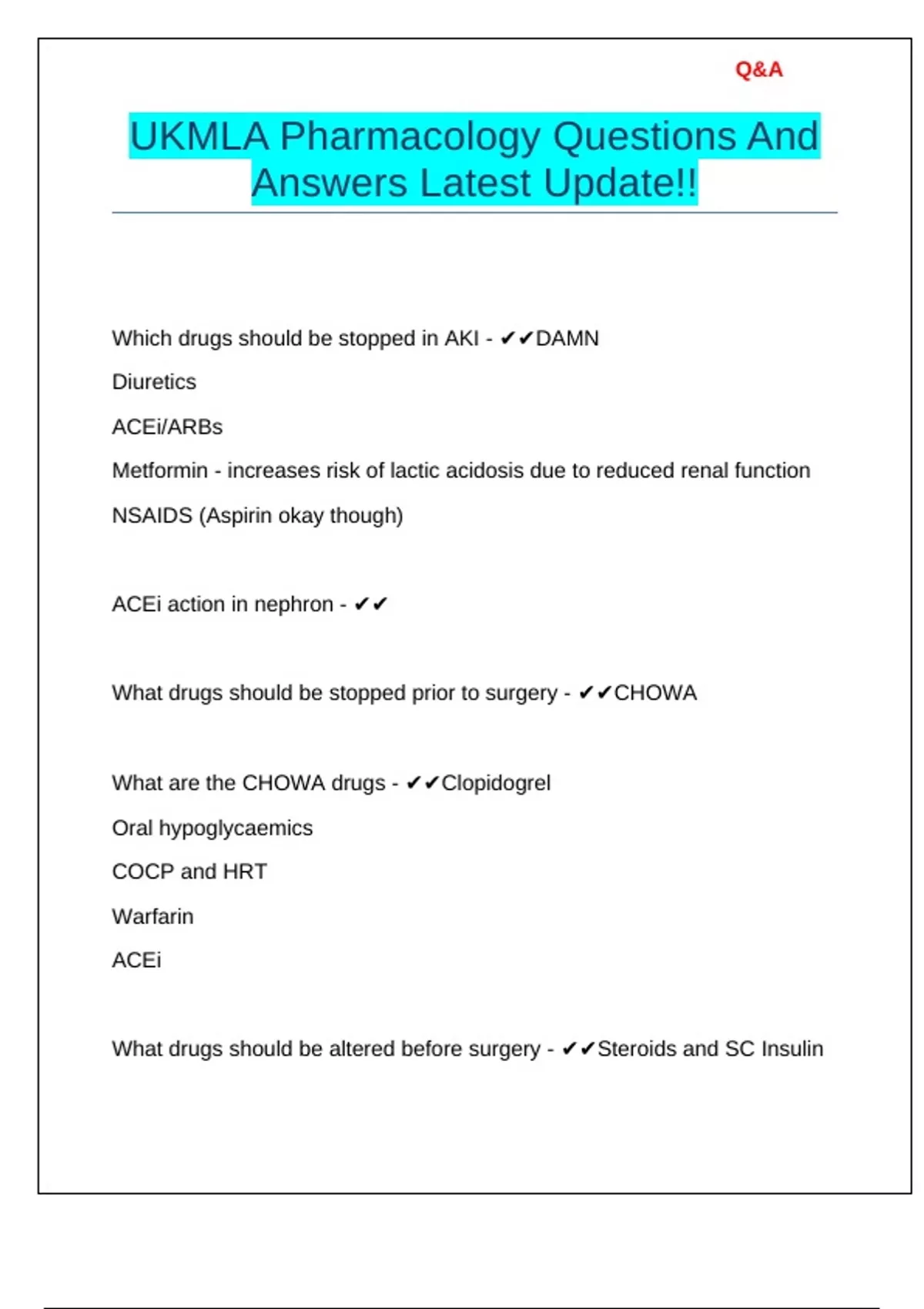 UKMLA Pharmacology Questions And Answers Latest Update!! - UKMLA® AKT ...