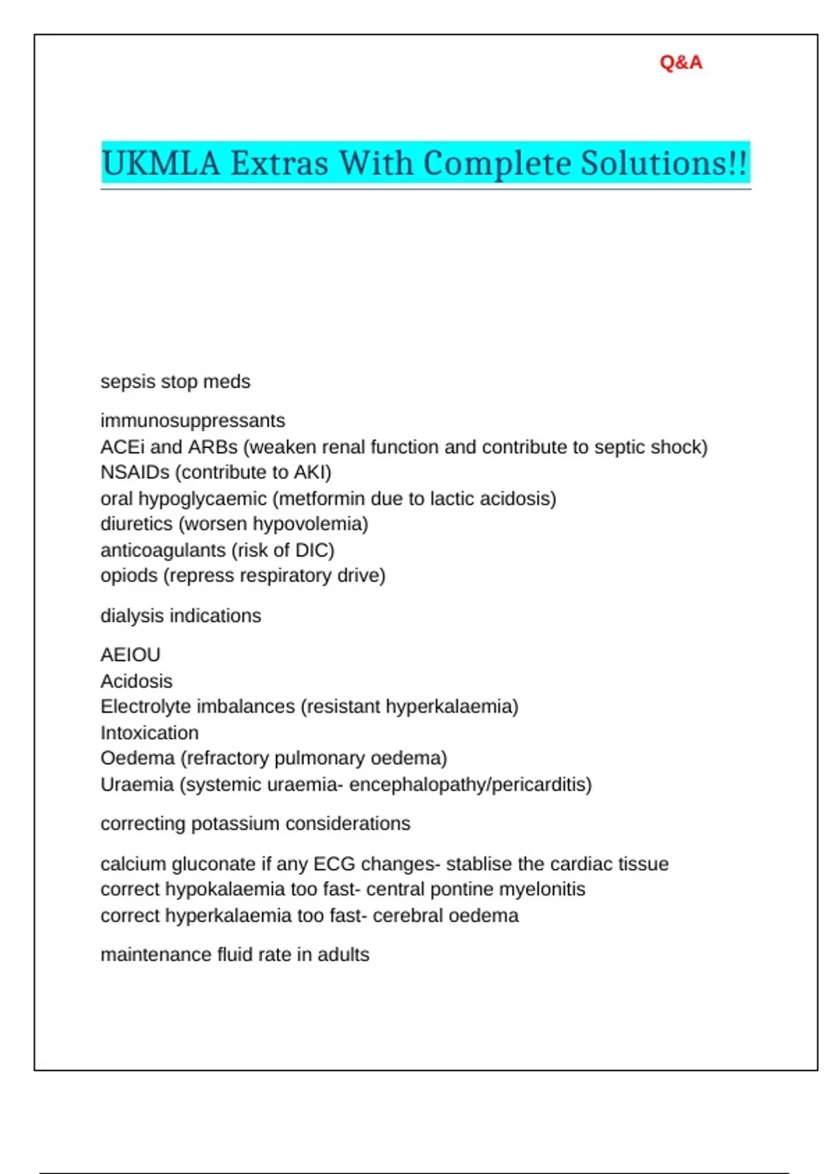 UKMLA Extras With Complete Solutions!! - UKMLA® AKT - Stuvia US