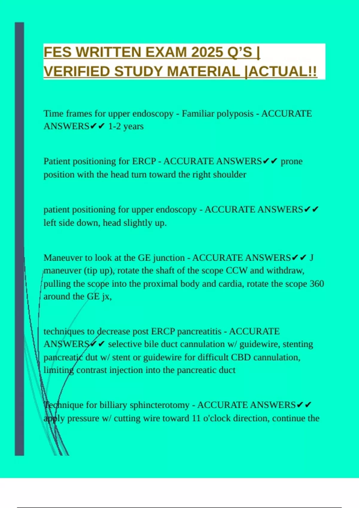 FES WRITTEN EXAM 2025 Q’S |VERIFIED STUDY MATERIAL |ACTUAL!! - FES ...