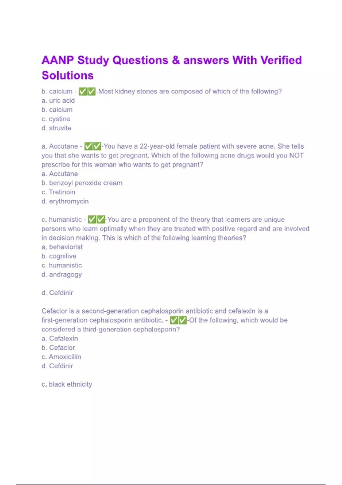 AANP Study Questions & answers With Verified Solutions - AANP FNP ...