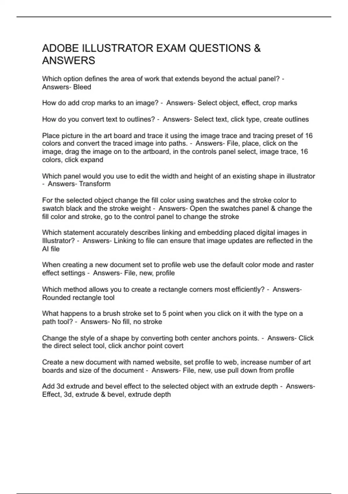 ADOBE ILLUSTRATOR EXAM QUESTIONS & ANSWERS - ADOBE ILLUSTRATOR - Stuvia US