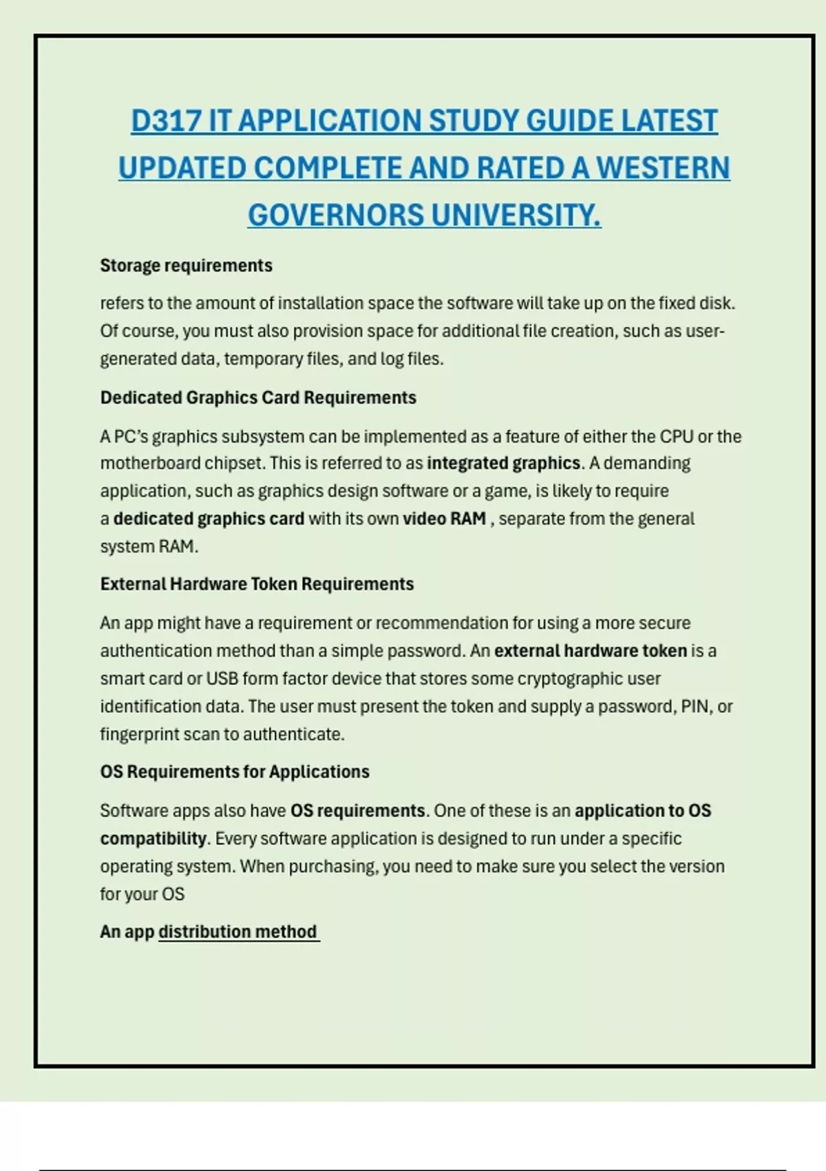 D317 IT APPLICATION STUDY GUIDE LATEST UPDATED COMPLETE AND RATED A ...