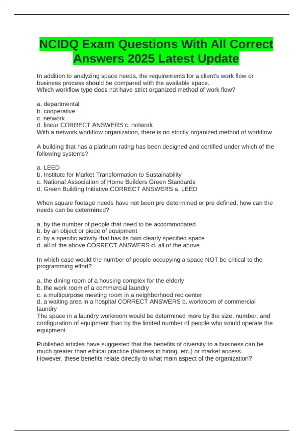 NCIDQ Exam Questions With All Correct Answers 2025 Latest Update ...