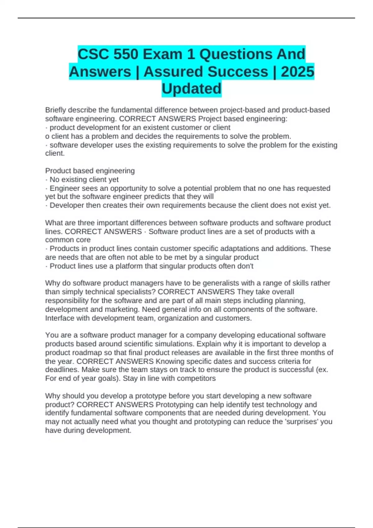 CSC 550 Exam 1 Questions And Answers | Assured Success | 2025 Updated - CSC 550 - Stuvia US