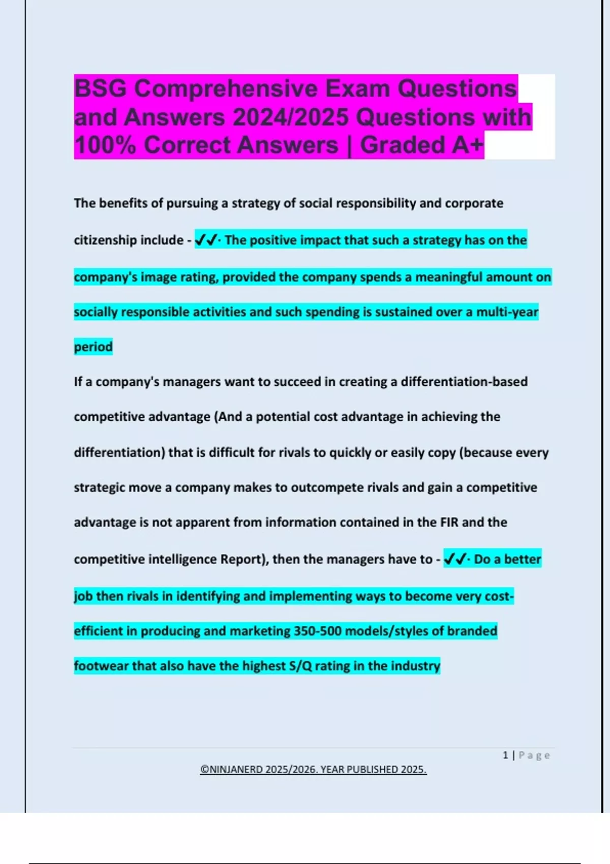 BSG Comprehensive Exam Questions and Answers 2024/2025 Questions with ...