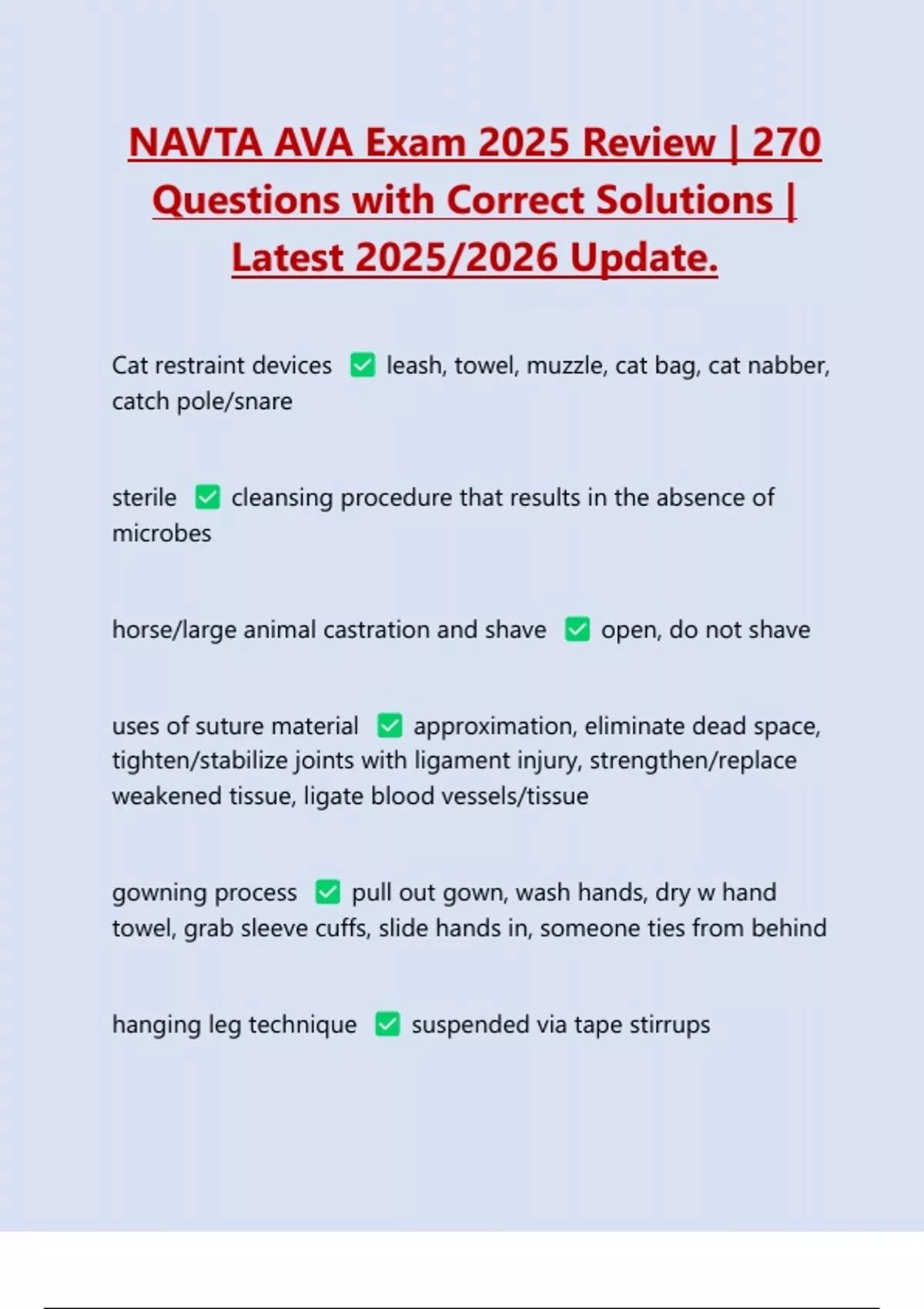 NAVTA AVA Exam 2025 Review | 270 Questions with Correct Solutions ...