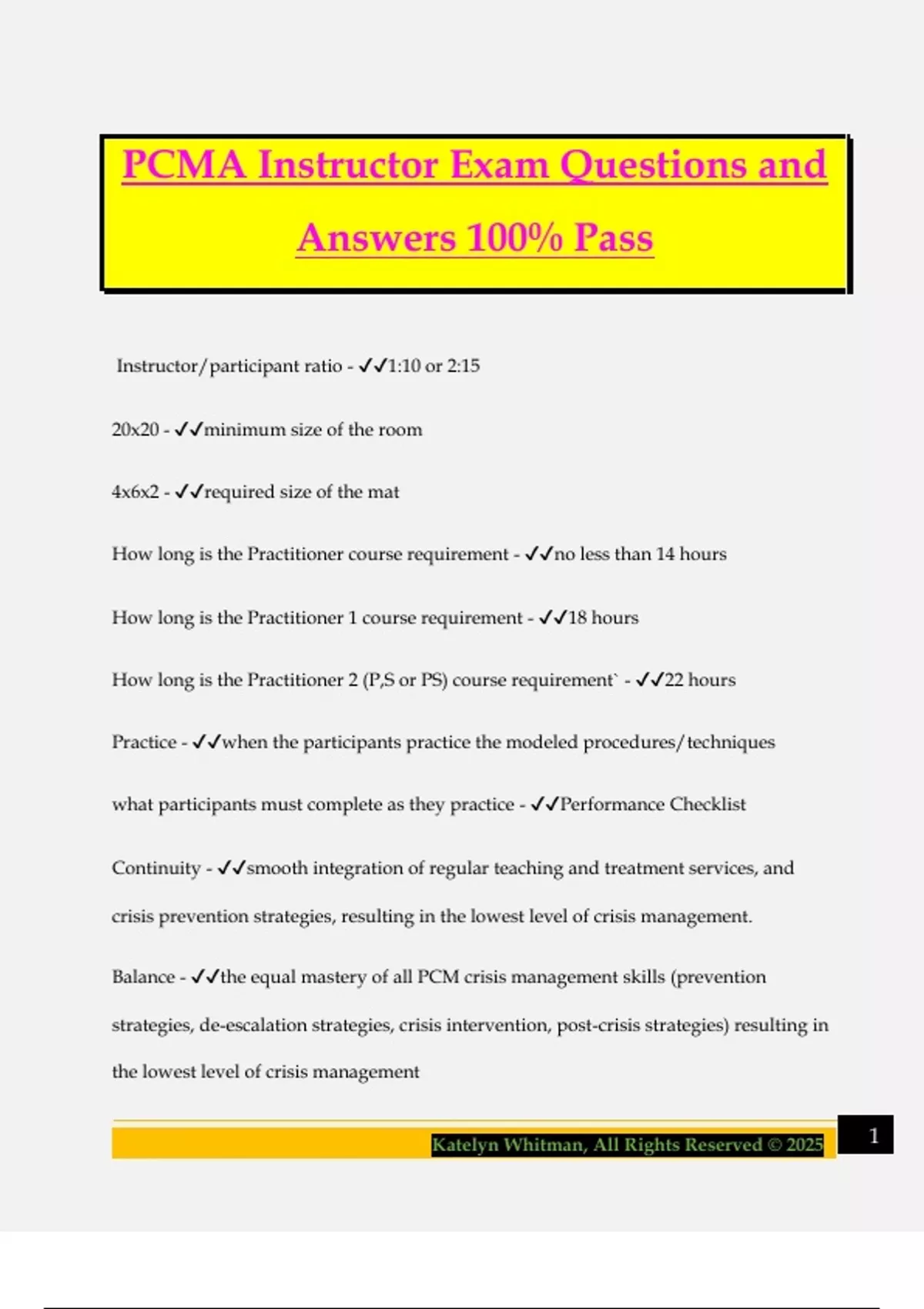 PCMA Instructor Exam Questions and Answers 100% Pass - PCMA - Stuvia US