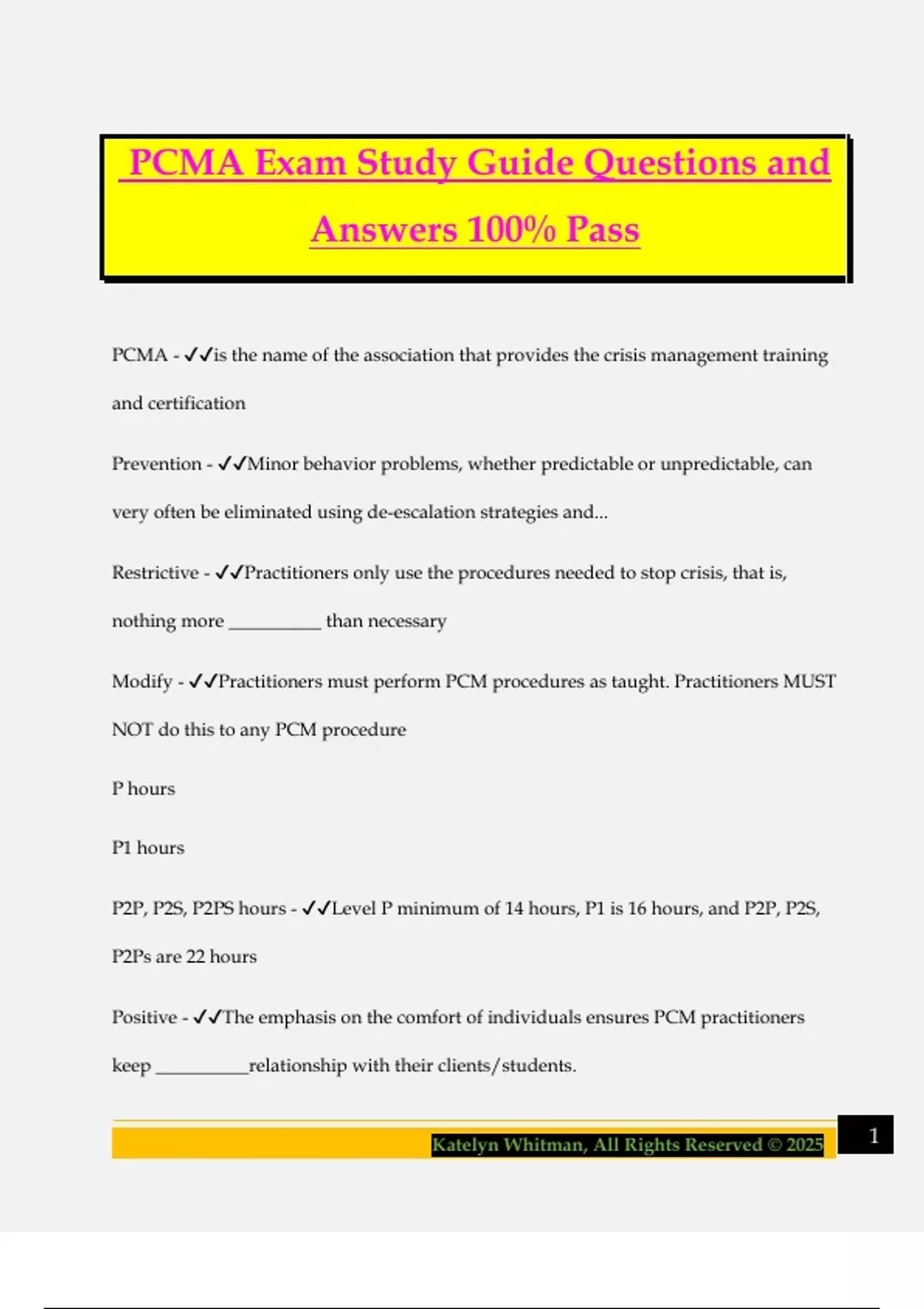PCMA Exam Study Guide Questions and Answers 100% Pass - PCMA - Stuvia US