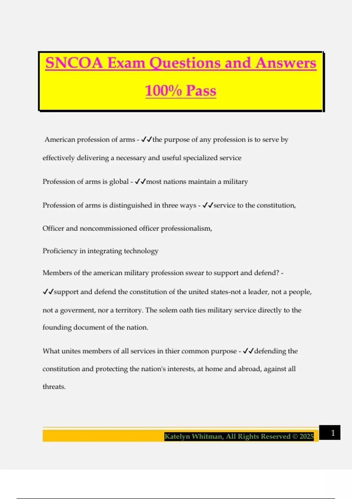 SNCOA Exam Questions and Answers 100% Pass - SNCOA - Stuvia US