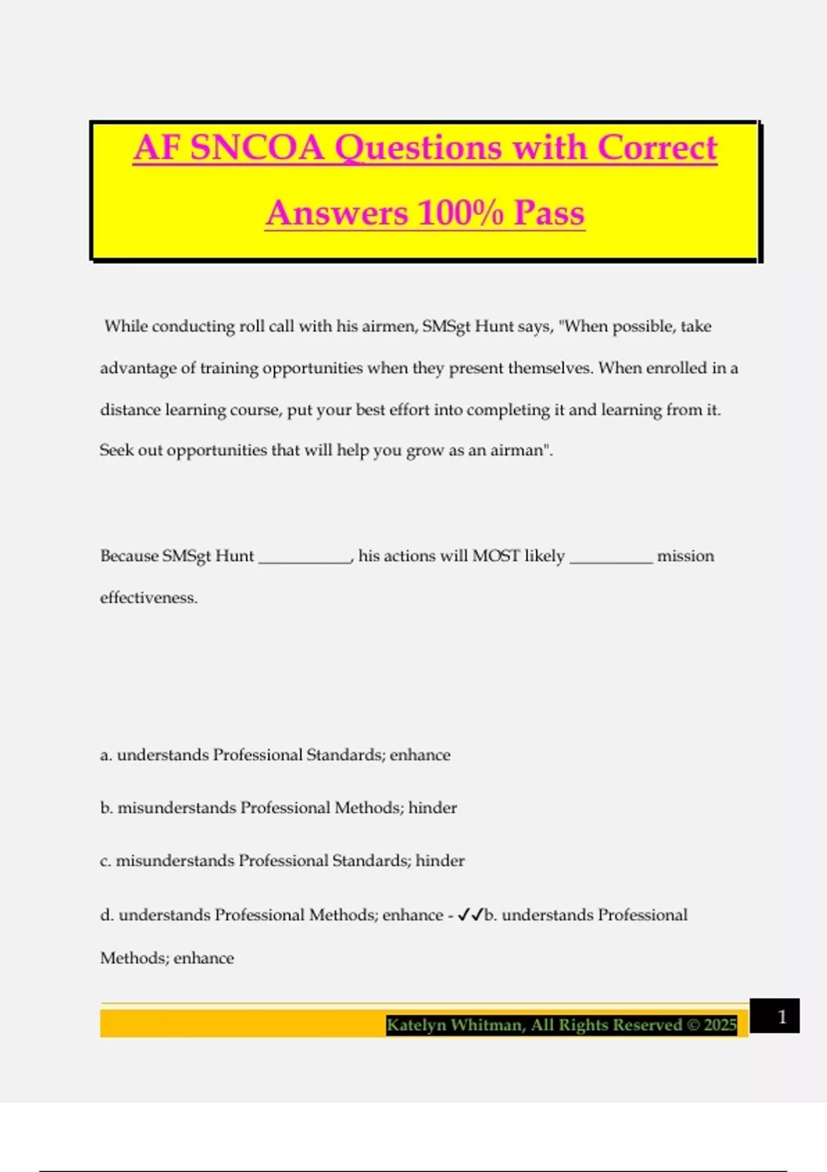AF SNCOA Questions with Correct Answers 100% Pass - SNCOA - Stuvia US