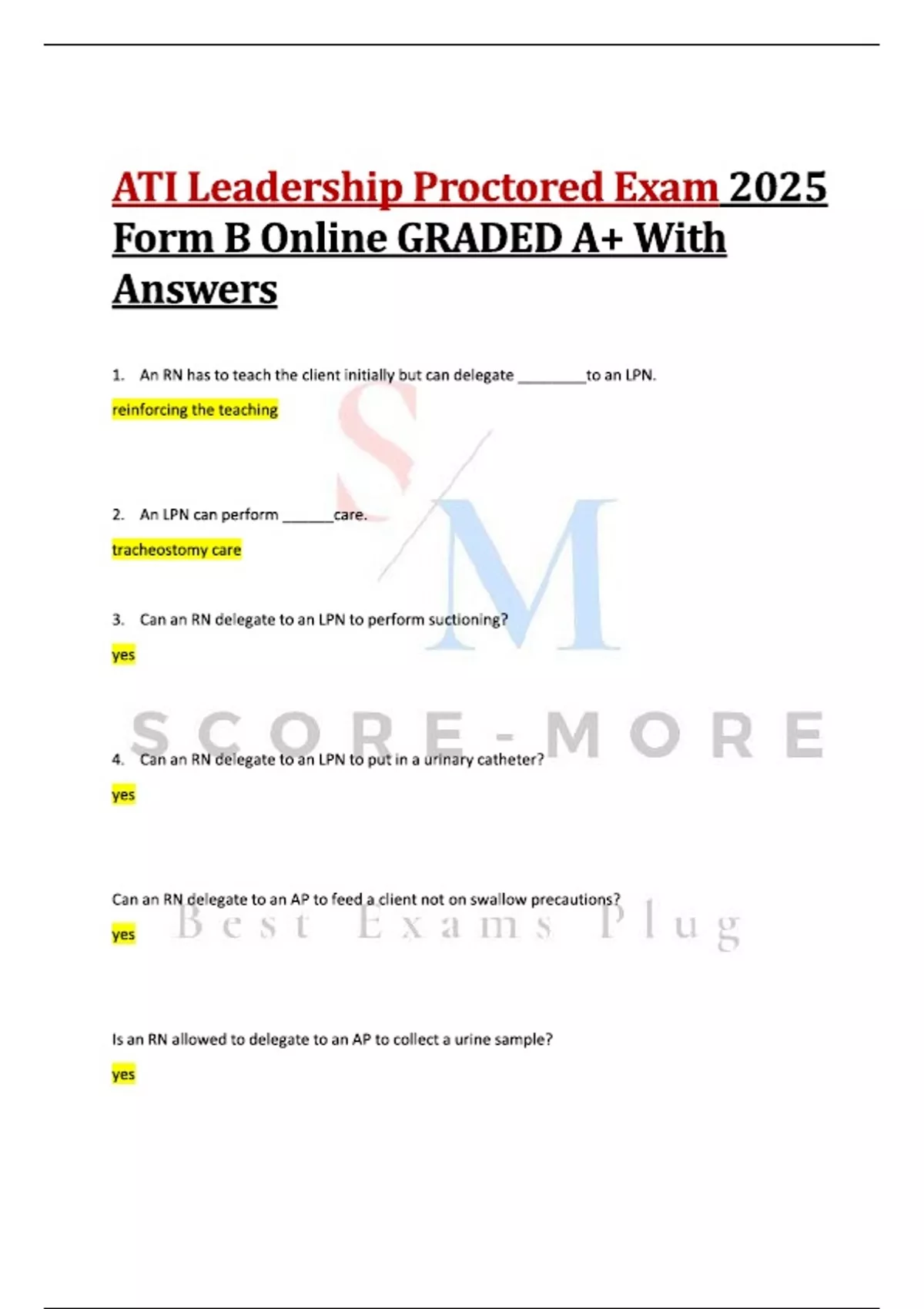 ATI Leadership Proctored Exam 2025 Form B Online GRADED A+ With Answers - ATI Leadership - Stuvia US