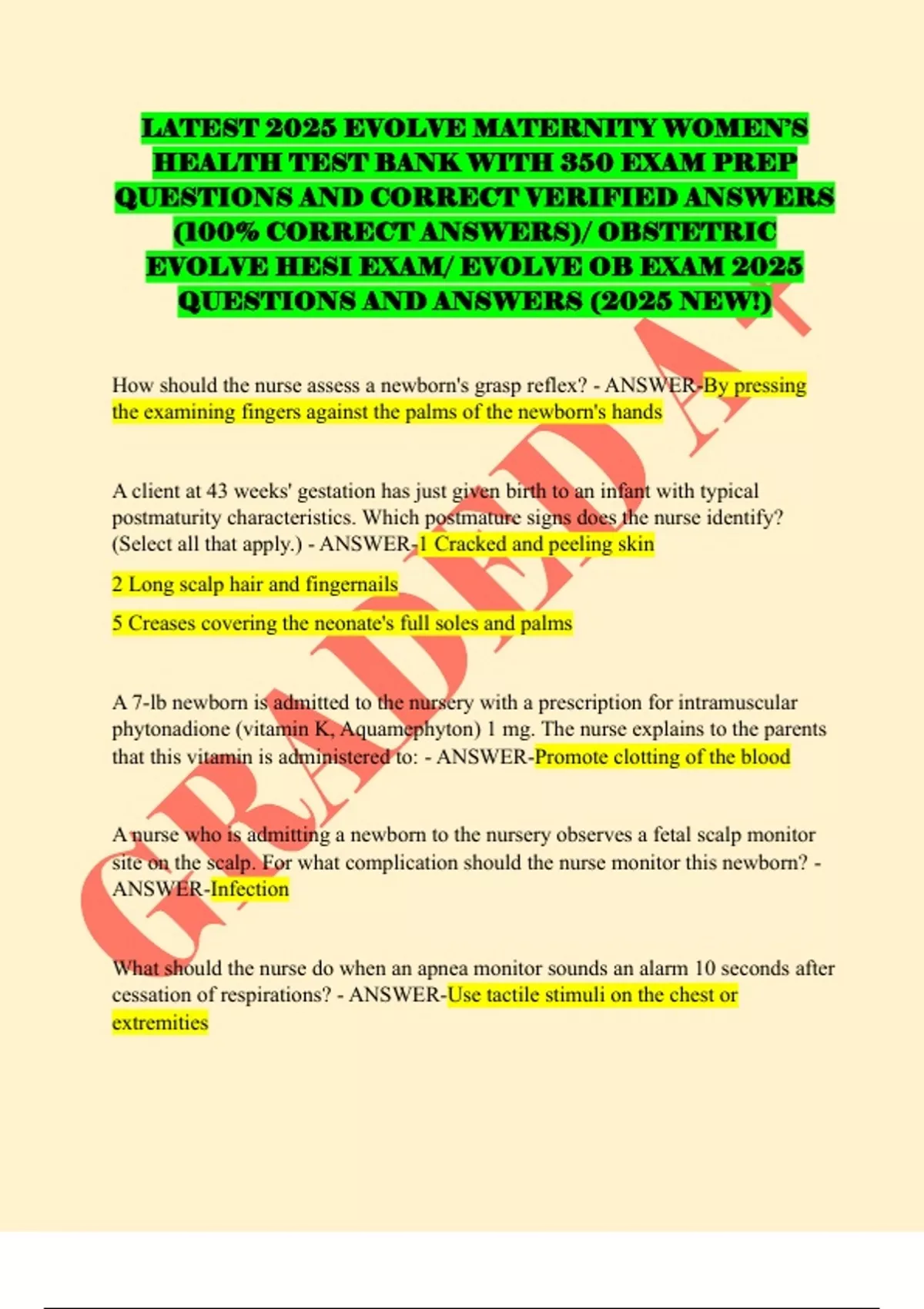 LATEST 2025 EVOLVE MATERNITY WOMEN’S HEALTH TEST BANK WITH 350 EXAM ...