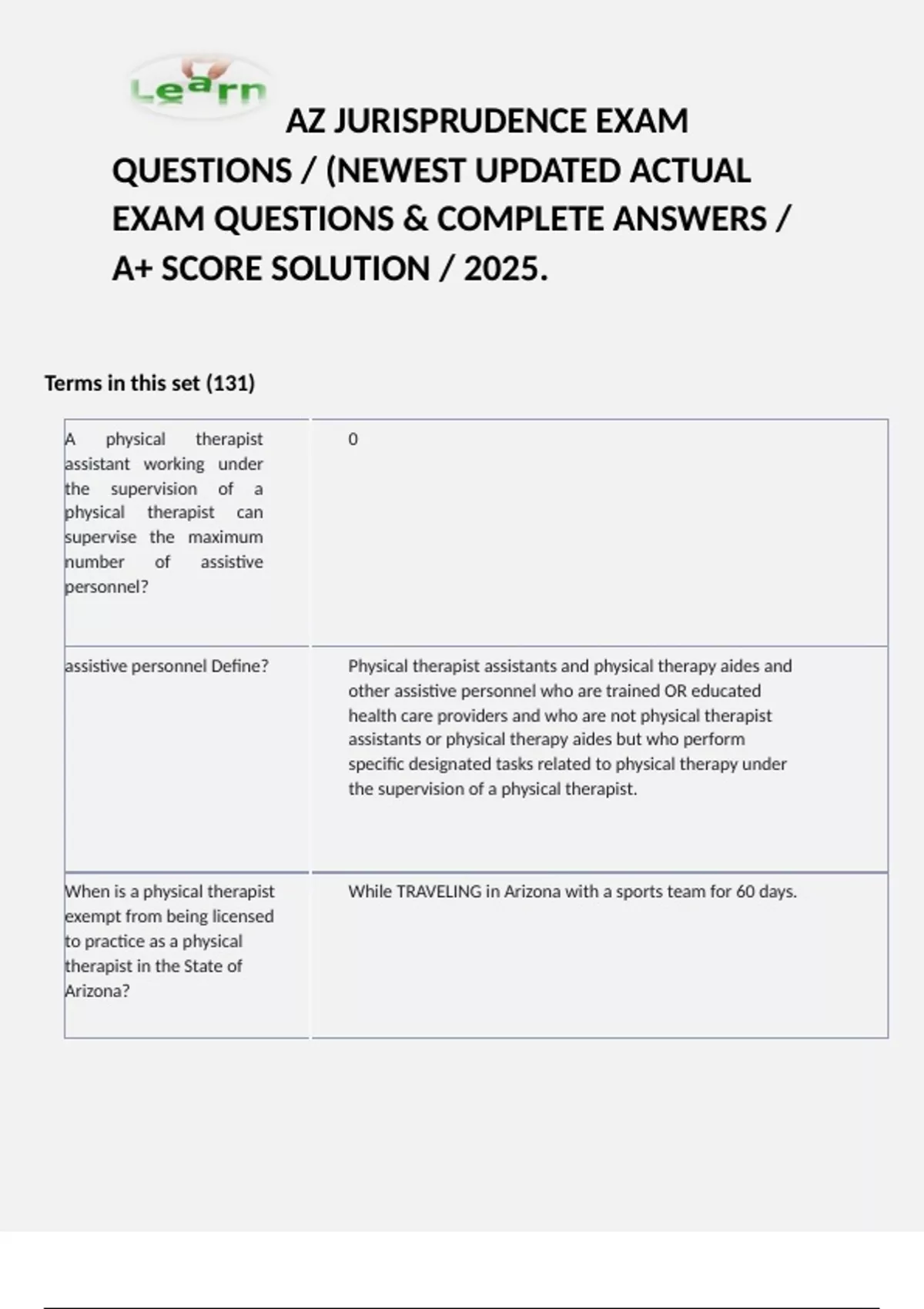AZ JURISPRUDENCE EXAM QUESTIONS / (NEWEST UPDATED ACTUAL EXAM QUESTIONS ...