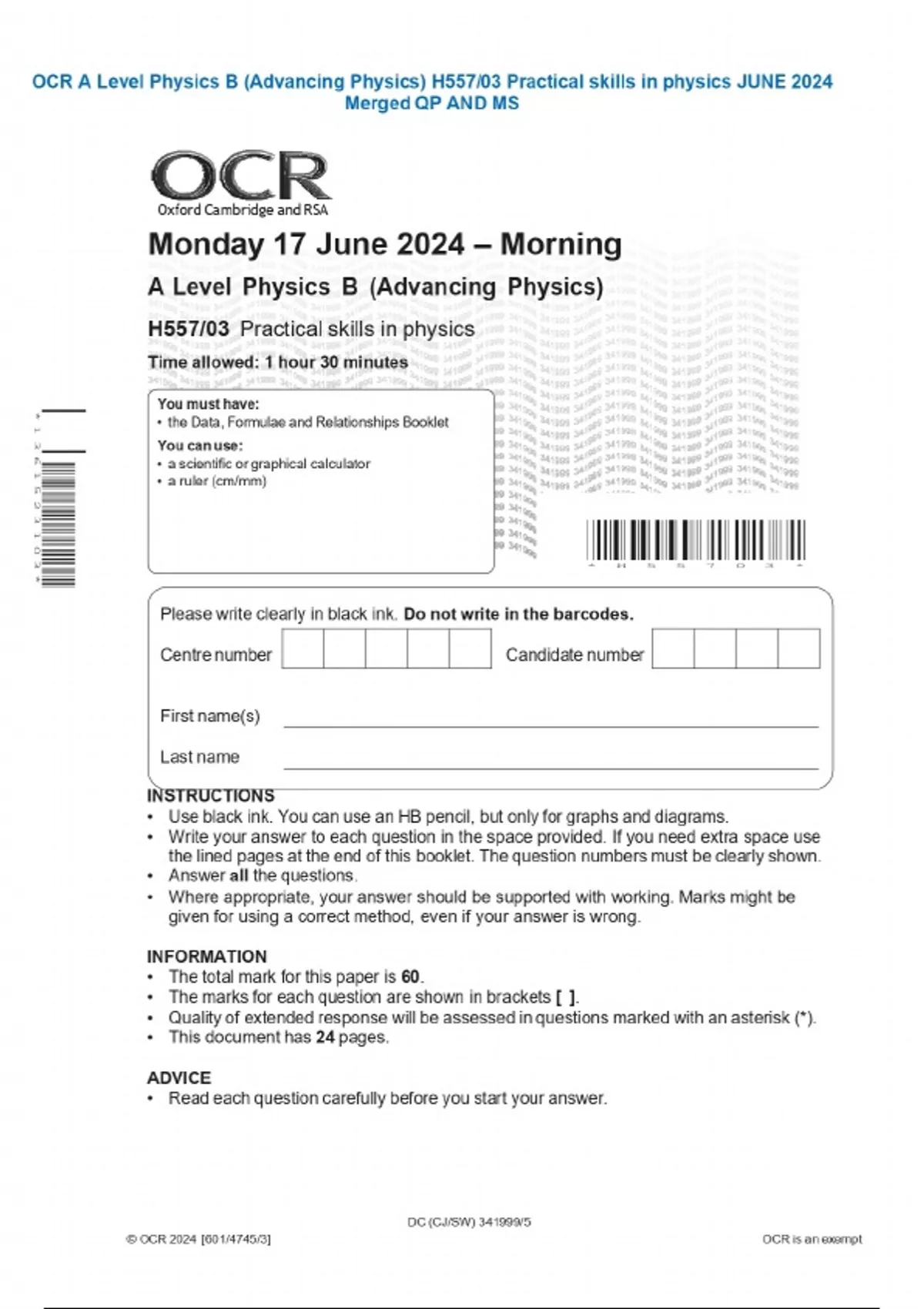 OCR A Level Physics B (Advancing Physics) H557/03 Practical skills in ...