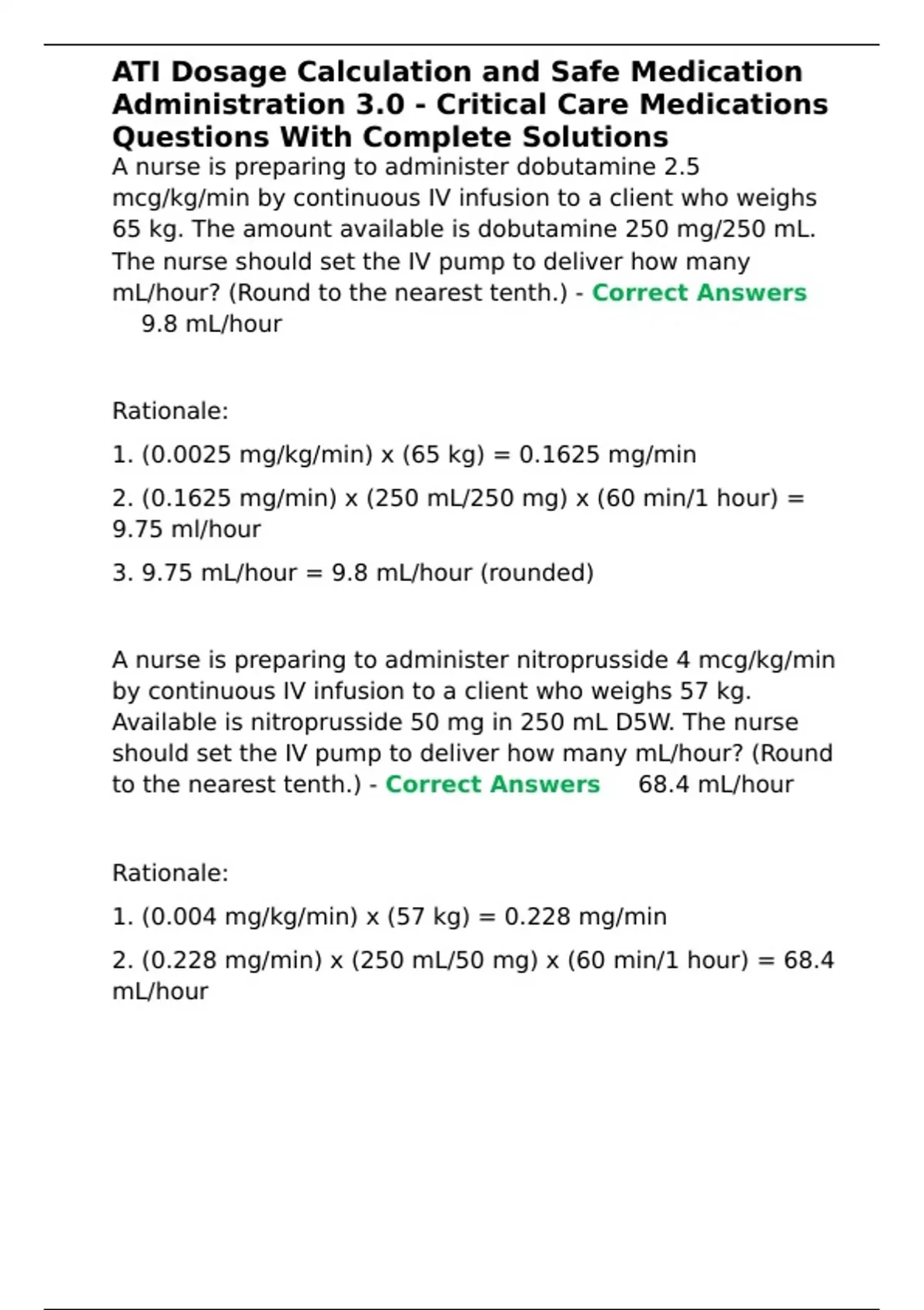 ATI Dosage Calculation and Safe Medication Administration 3.0 ...