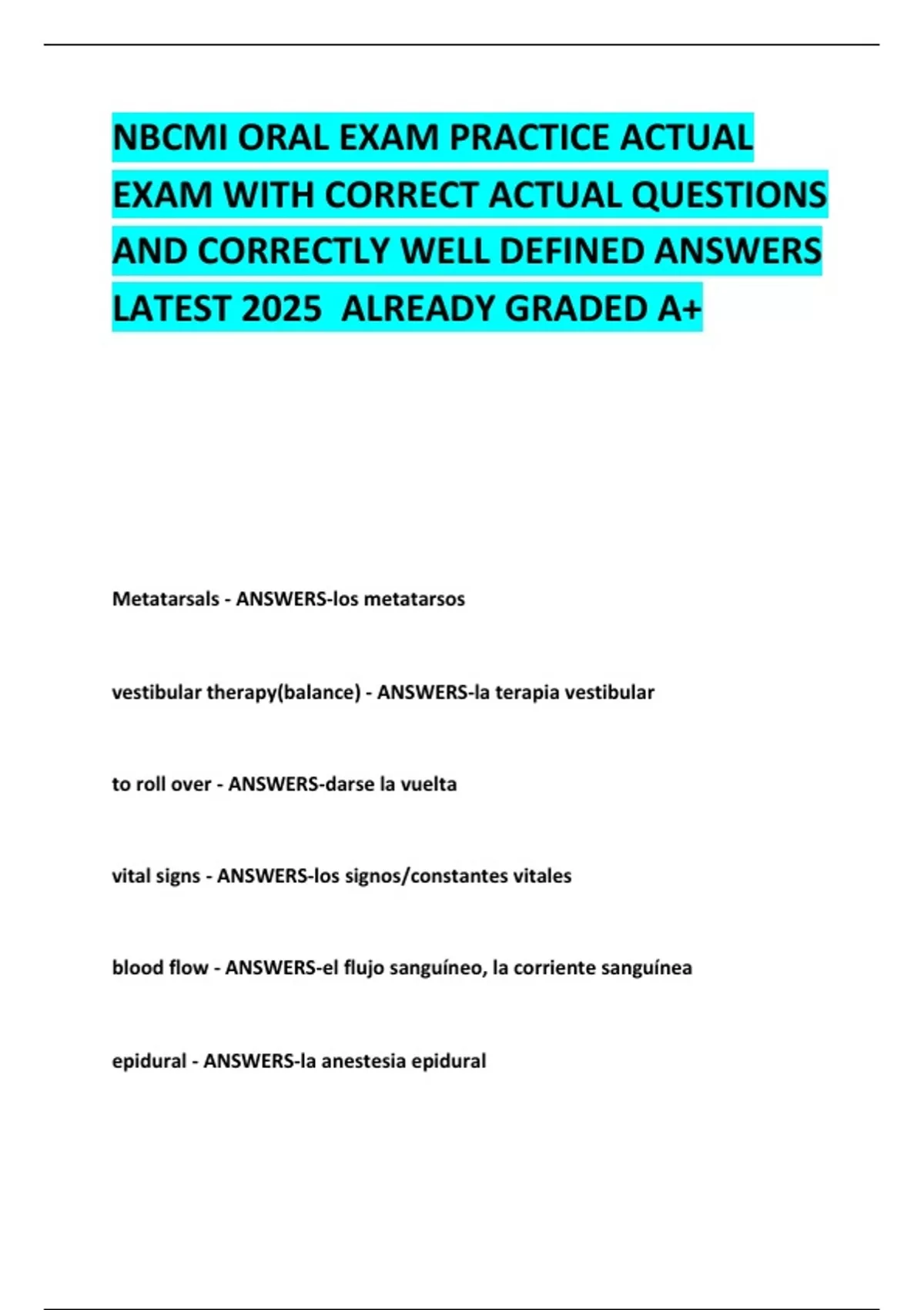 NBCMI ORAL EXAM PRACTICE ACTUAL EXAM WITH CORRECT ACTUAL QUESTIONS AND ...