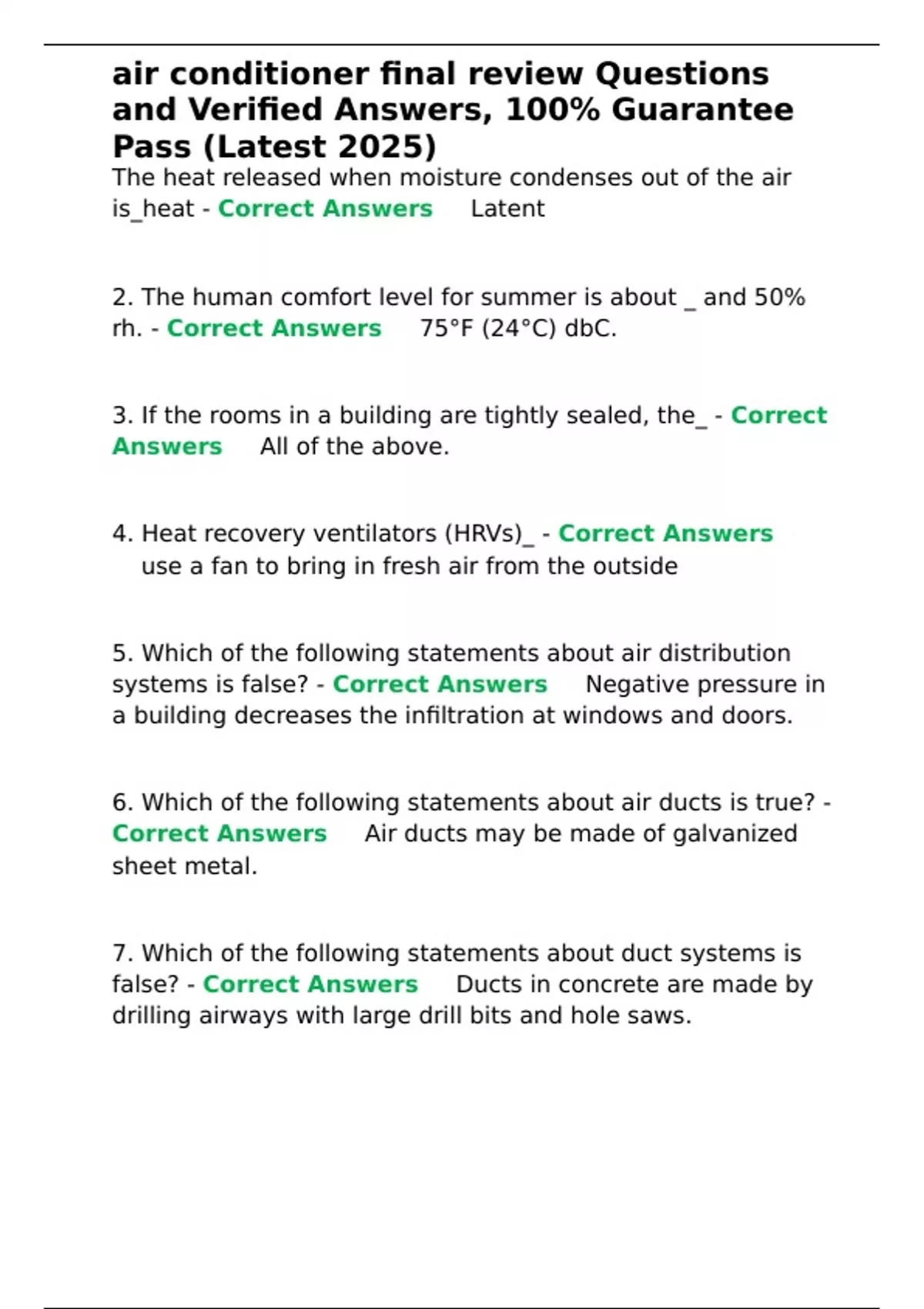 air conditioner final review Questions and Verified Answers, 100 ...