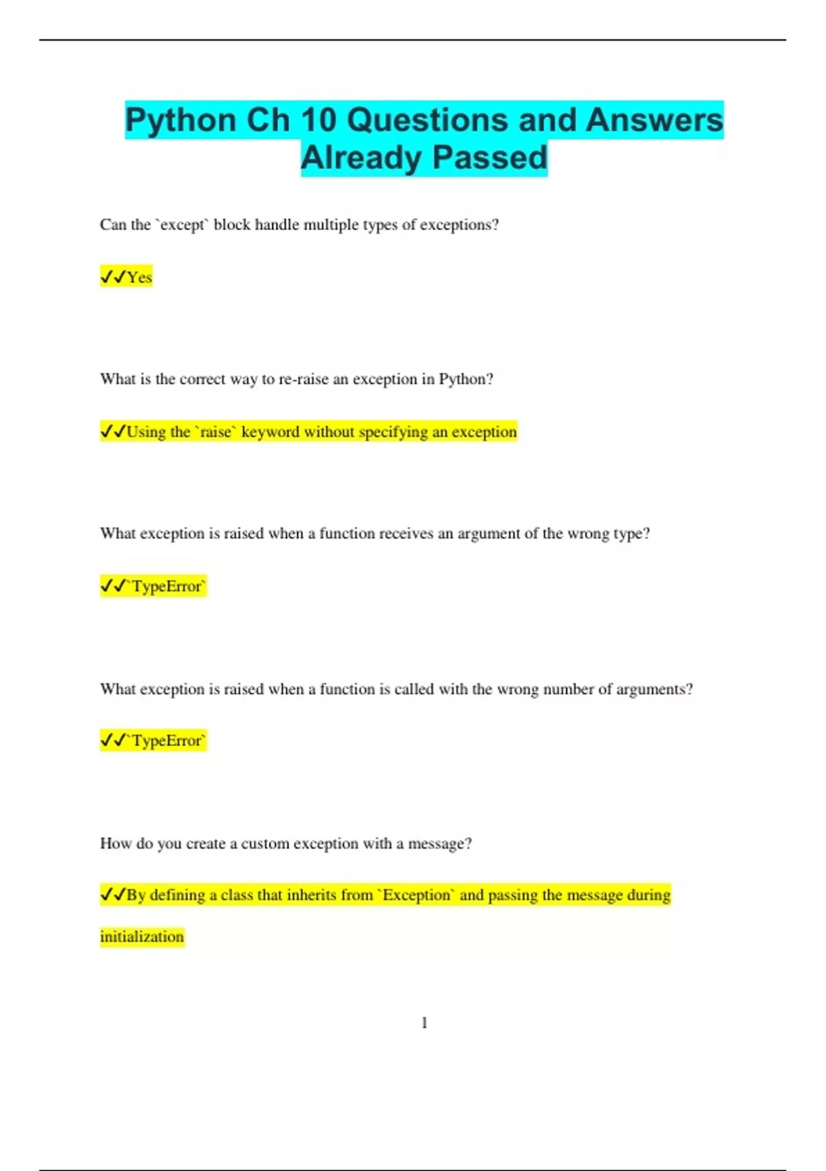 Python Ch 10 Questions and Answers Already Passed - Python Ch 10 - Stuvia UK