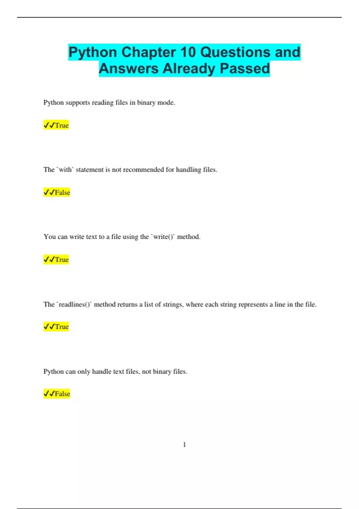 Python Chapter 10 Questions and Answers Already Passed - Python Chapter 10 - Stuvia UK