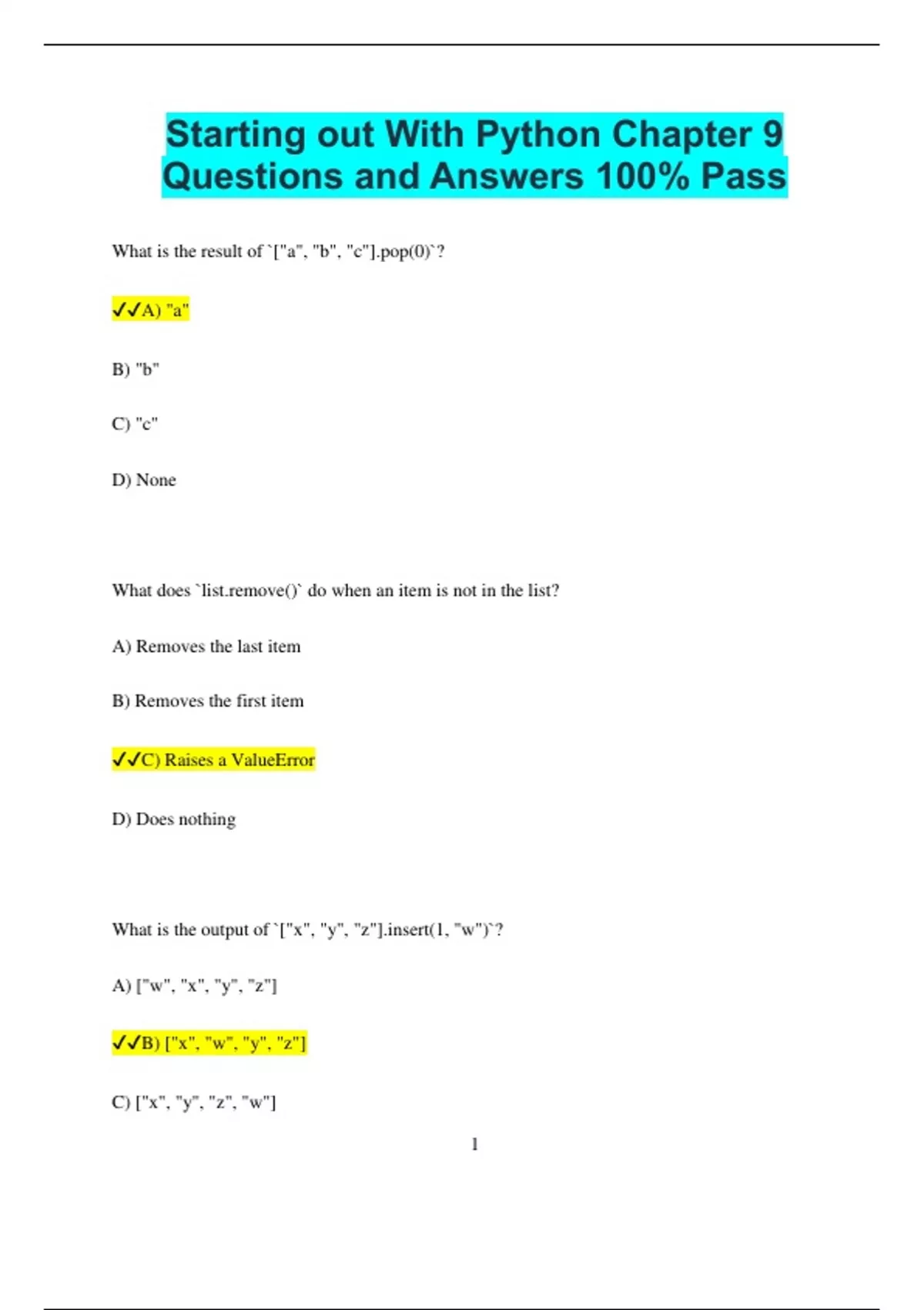 Starting out With Python Chapter 9 Questions and Answers 100% Pass - Starting out With Python ...