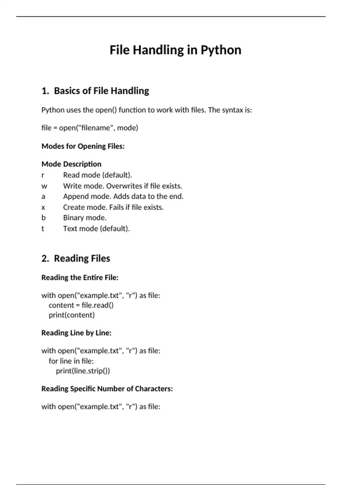 File Handling in Python: Reading, Writing, and Managing Files with Examples - CS 101 - Stuvia US