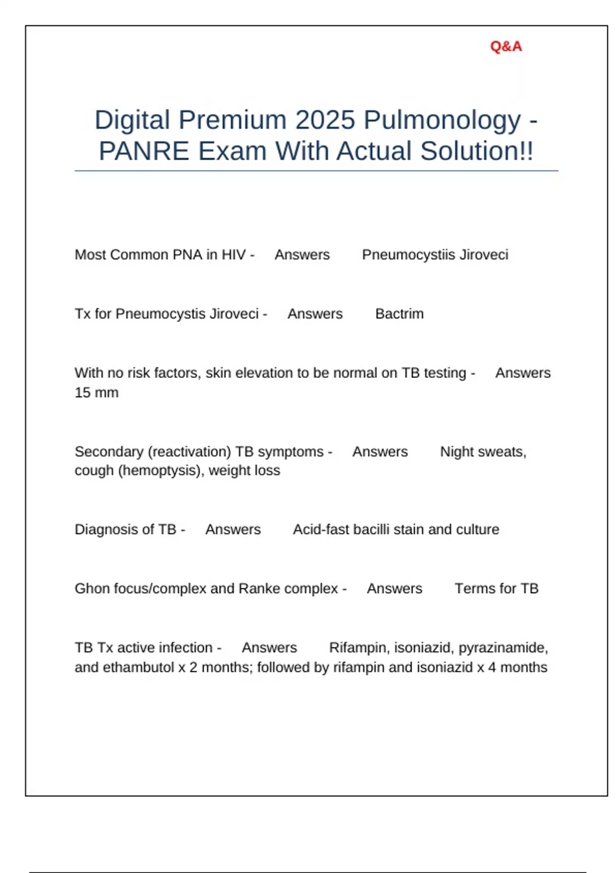 Digital Premium 2025 Pulmonology - PANRE Exam With Actual Solution ...