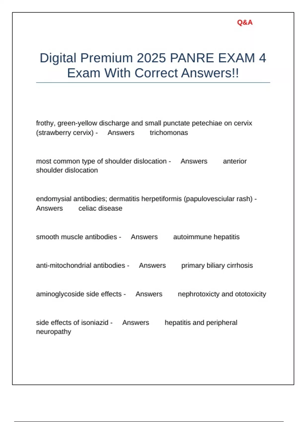 Digital Premium 2025 PANRE EXAM 4 Exam With Correct Answers!! - PANRE ...